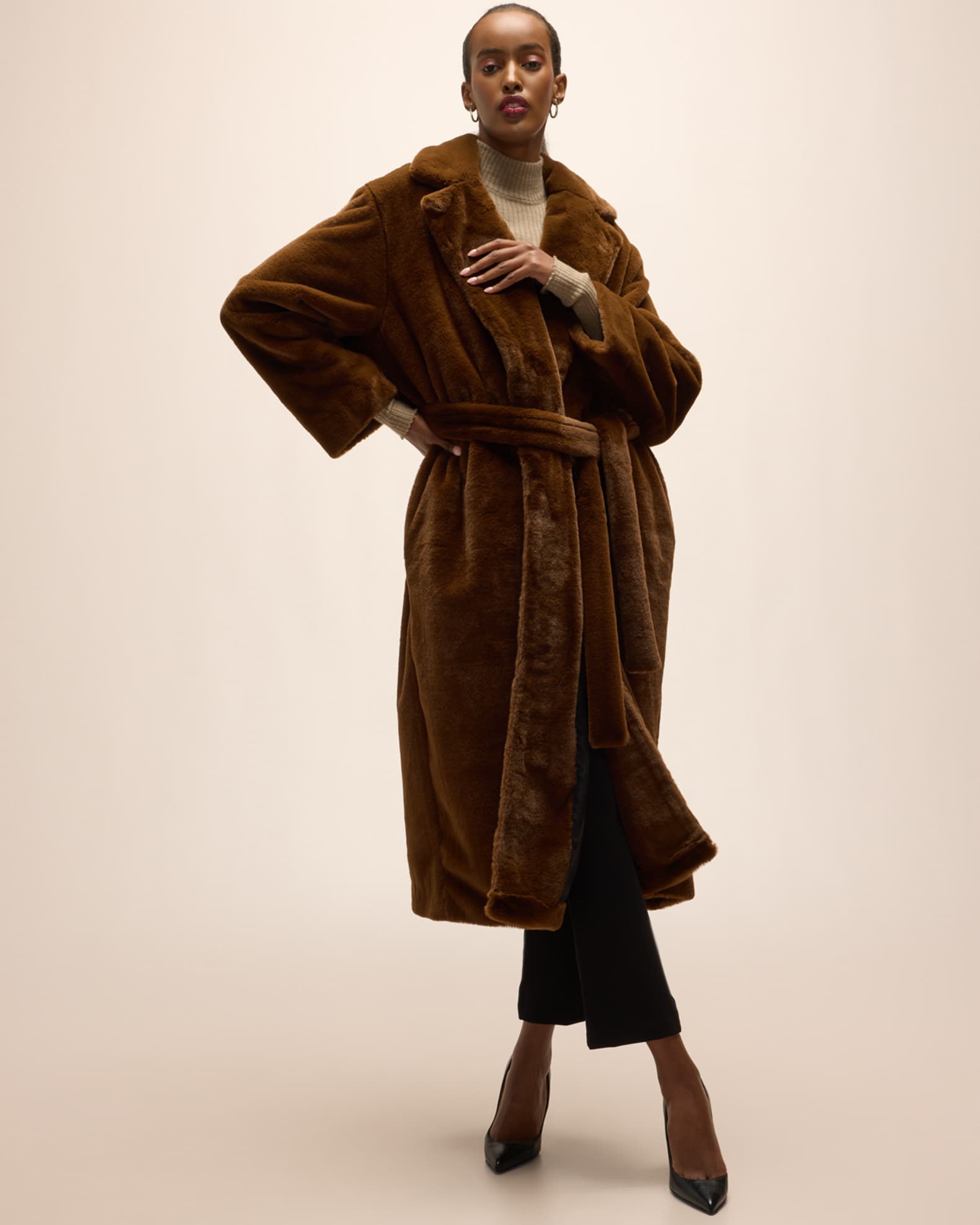SPRWMN Faux-Fur Robe Coat with Tie Belt | Neiman Marcus