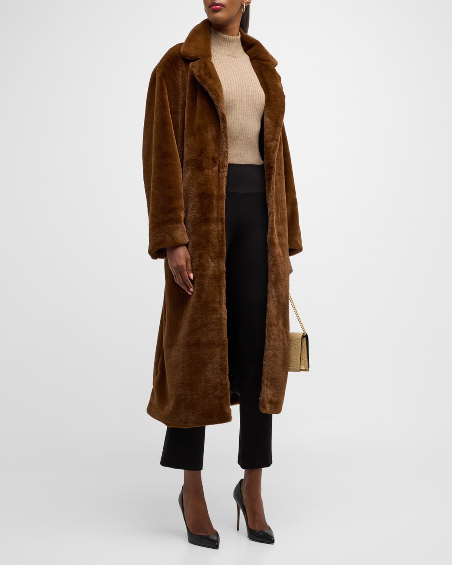 SPRWMN Faux-Fur Robe Coat with Tie Belt | Neiman Marcus