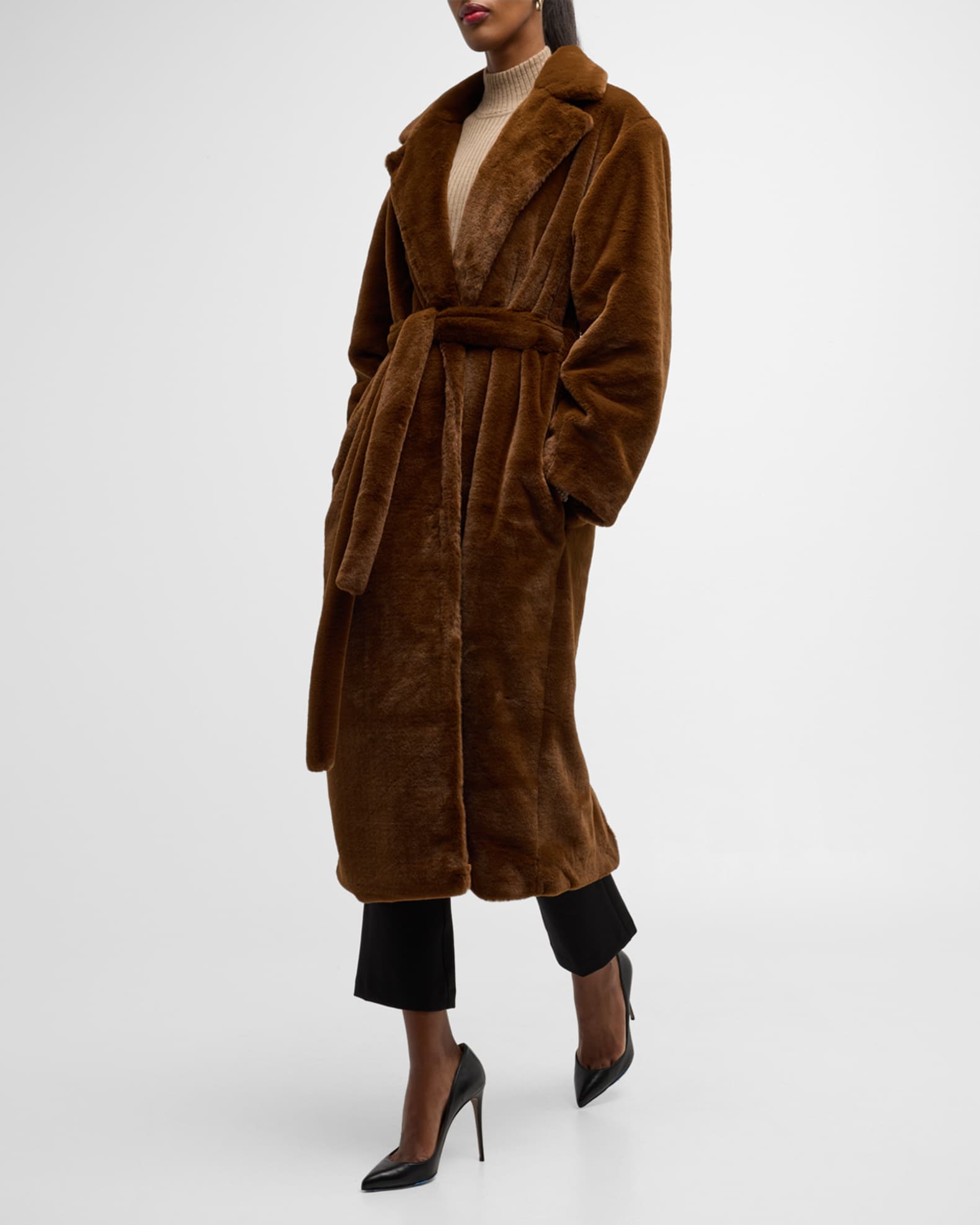 SPRWMN Faux-Fur Robe Coat with Tie Belt | Neiman Marcus
