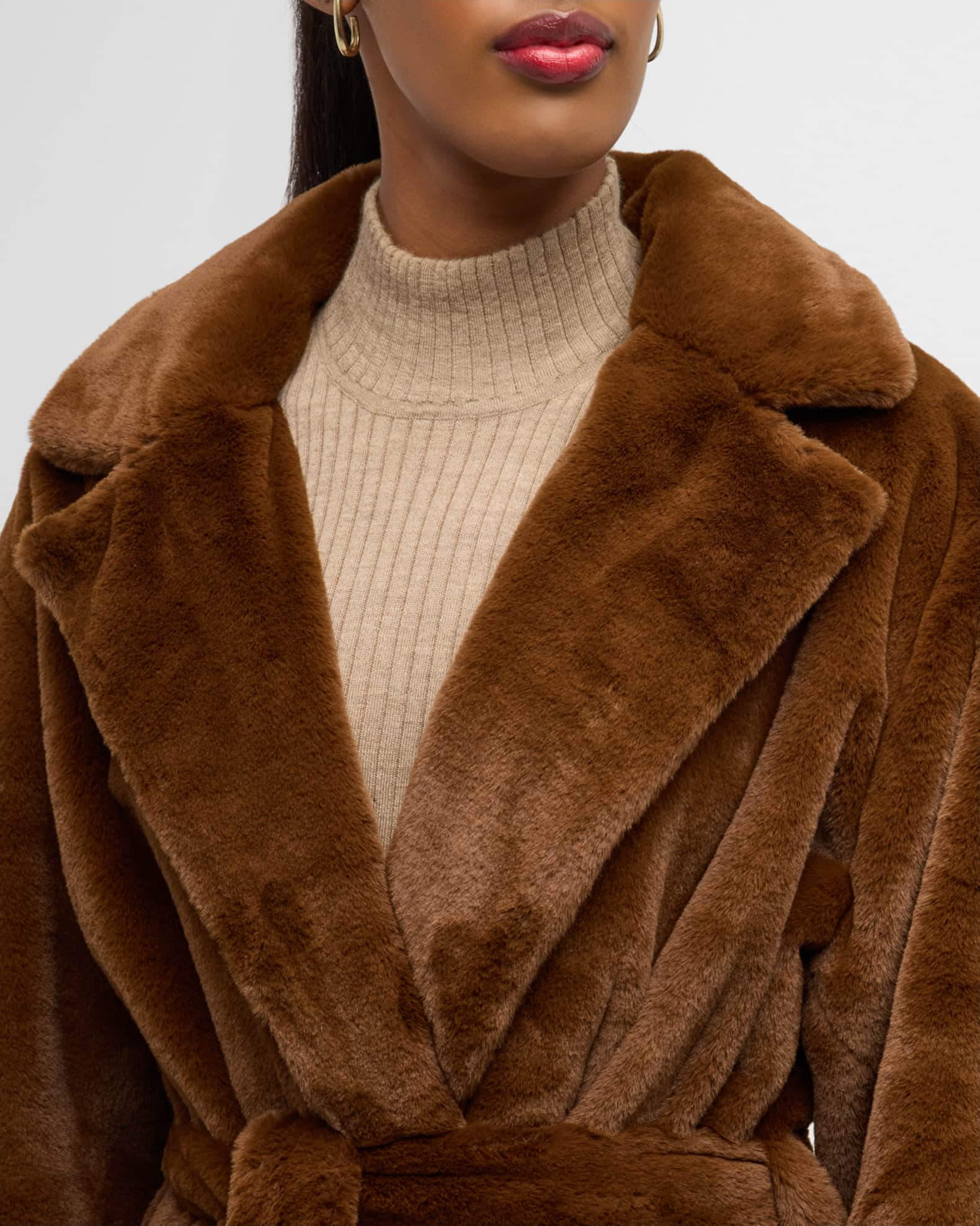 SPRWMN Faux-Fur Robe Coat with Tie Belt | Neiman Marcus