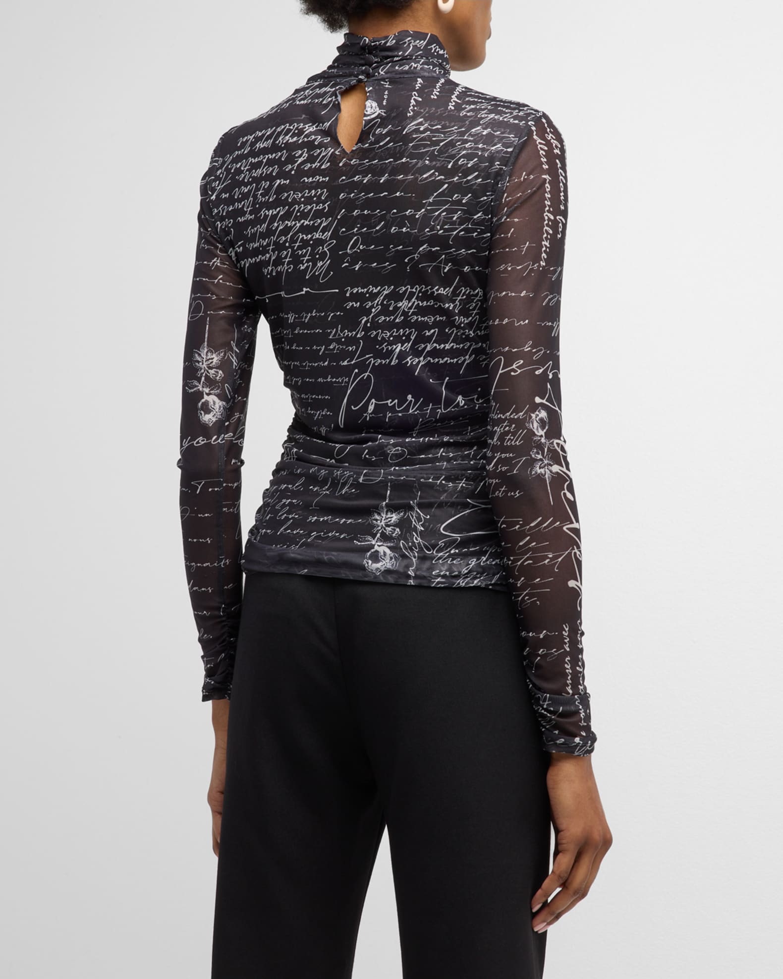 Cinq a Sept Mon Amour Shirred Mesh Turtleneck | Neiman Marcus