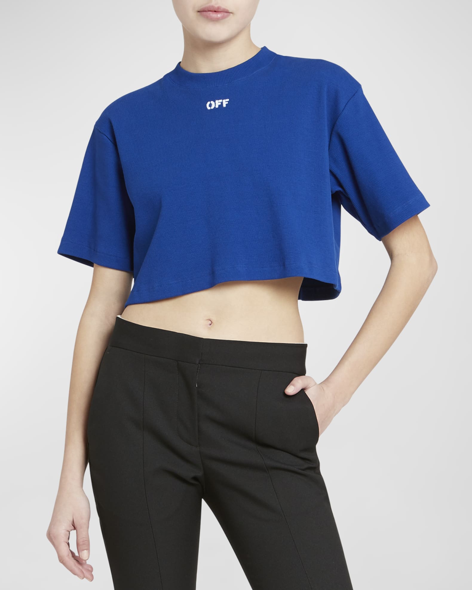 Off-White Off Stamp Rib-Knit Cropped Tee | Neiman Marcus