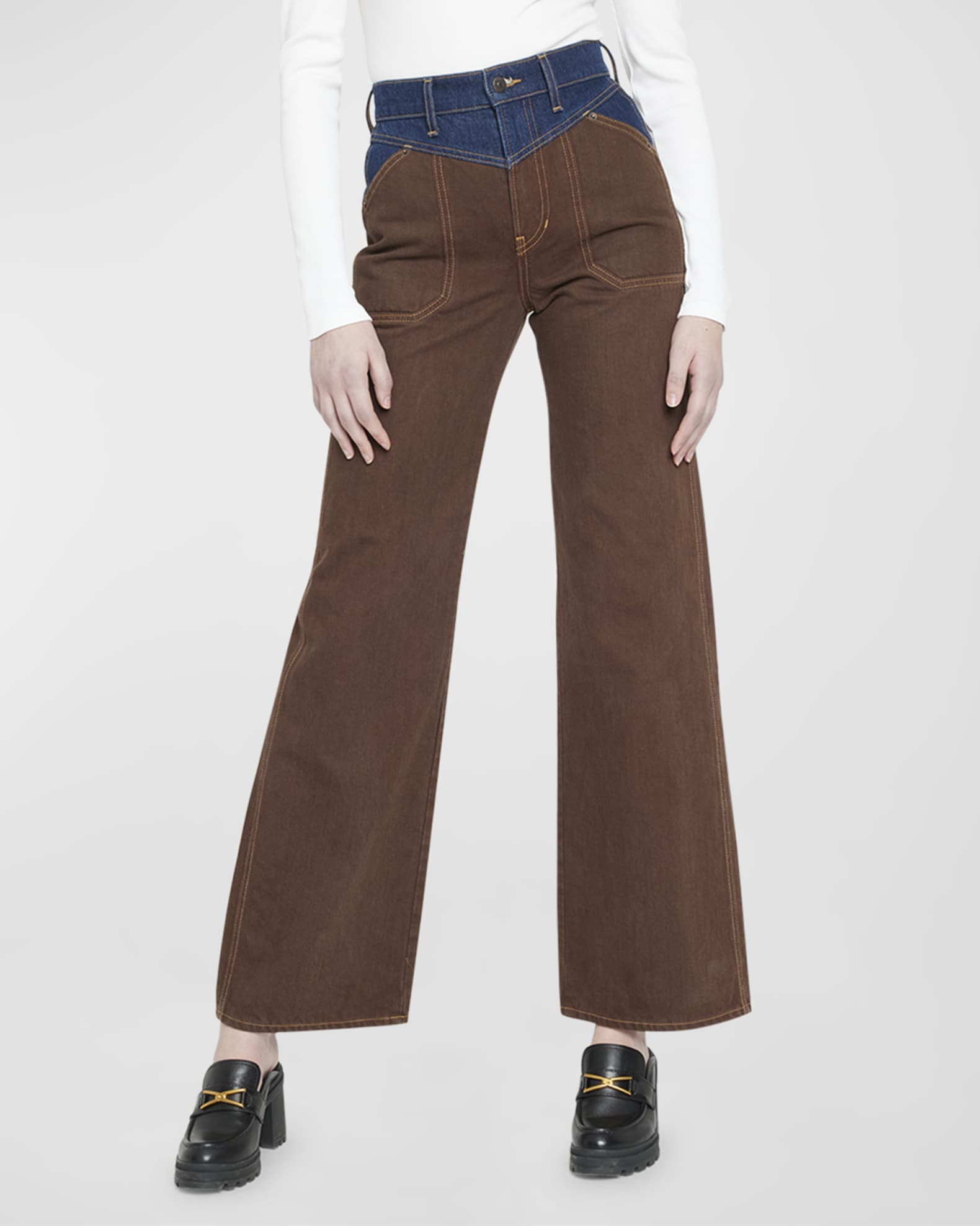 Veronica Beard Jeans Taylor Two-Tone High Rise Wide-Leg Jeans | Neiman ...