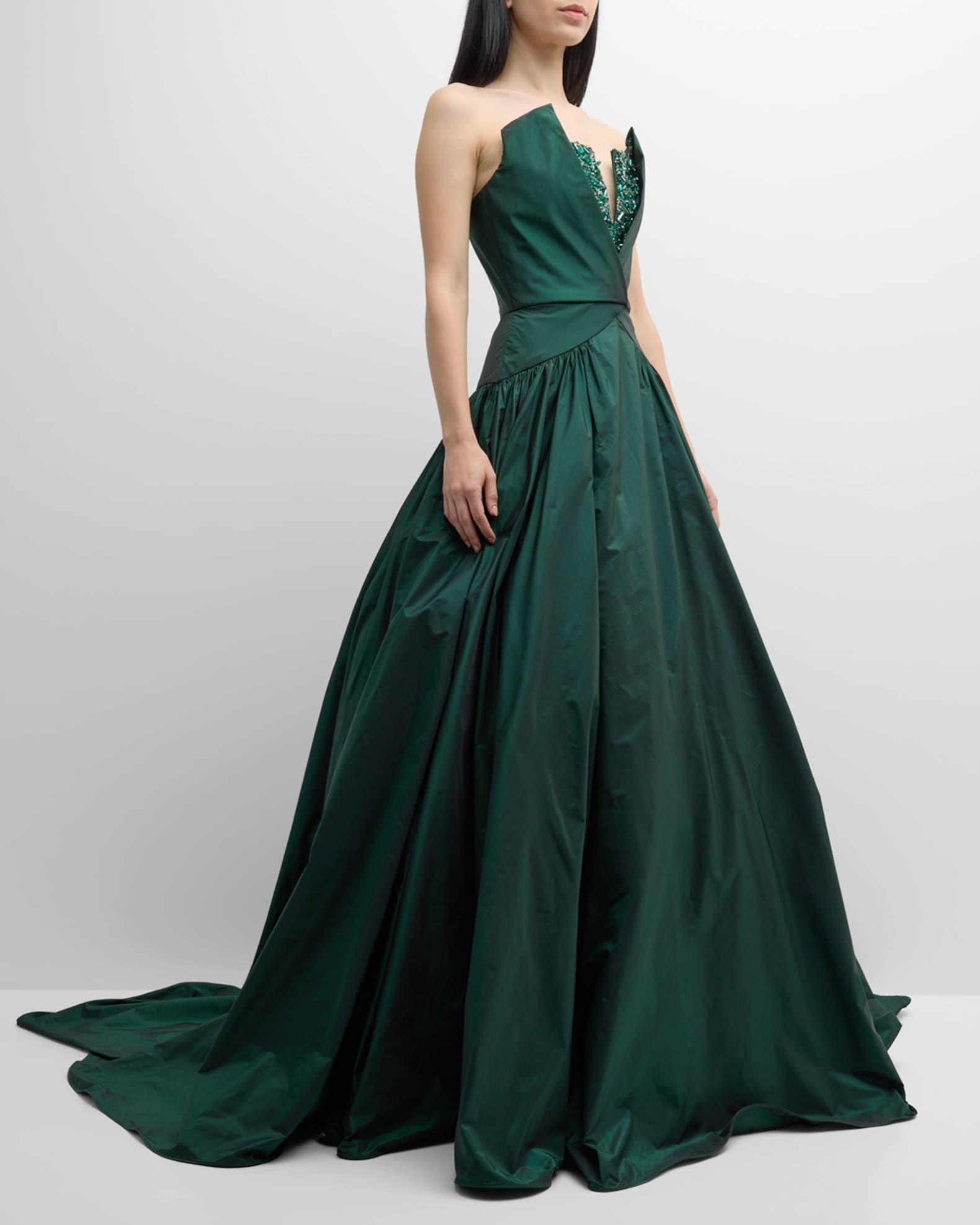 Pamella Roland Beaded Structured Strapless Taffeta Gown | Neiman Marcus