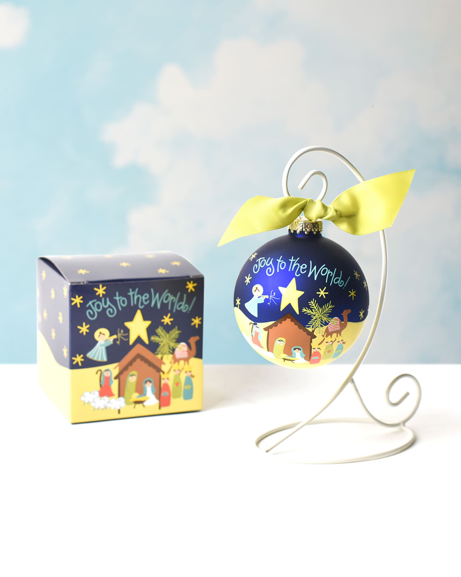 Coton Colors Joy to the World Nativity Personalized Glass Ornament with ...