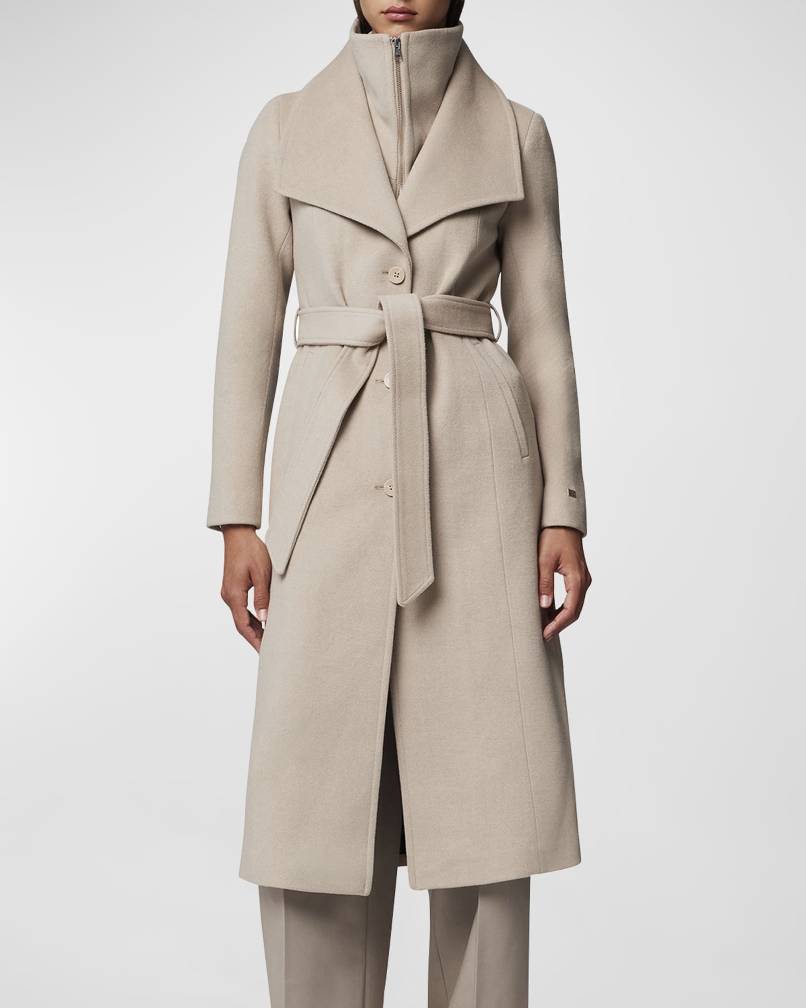 Soia & Kyo Ilana Layered Wool Peacoat with Tie Belt | Neiman Marcus