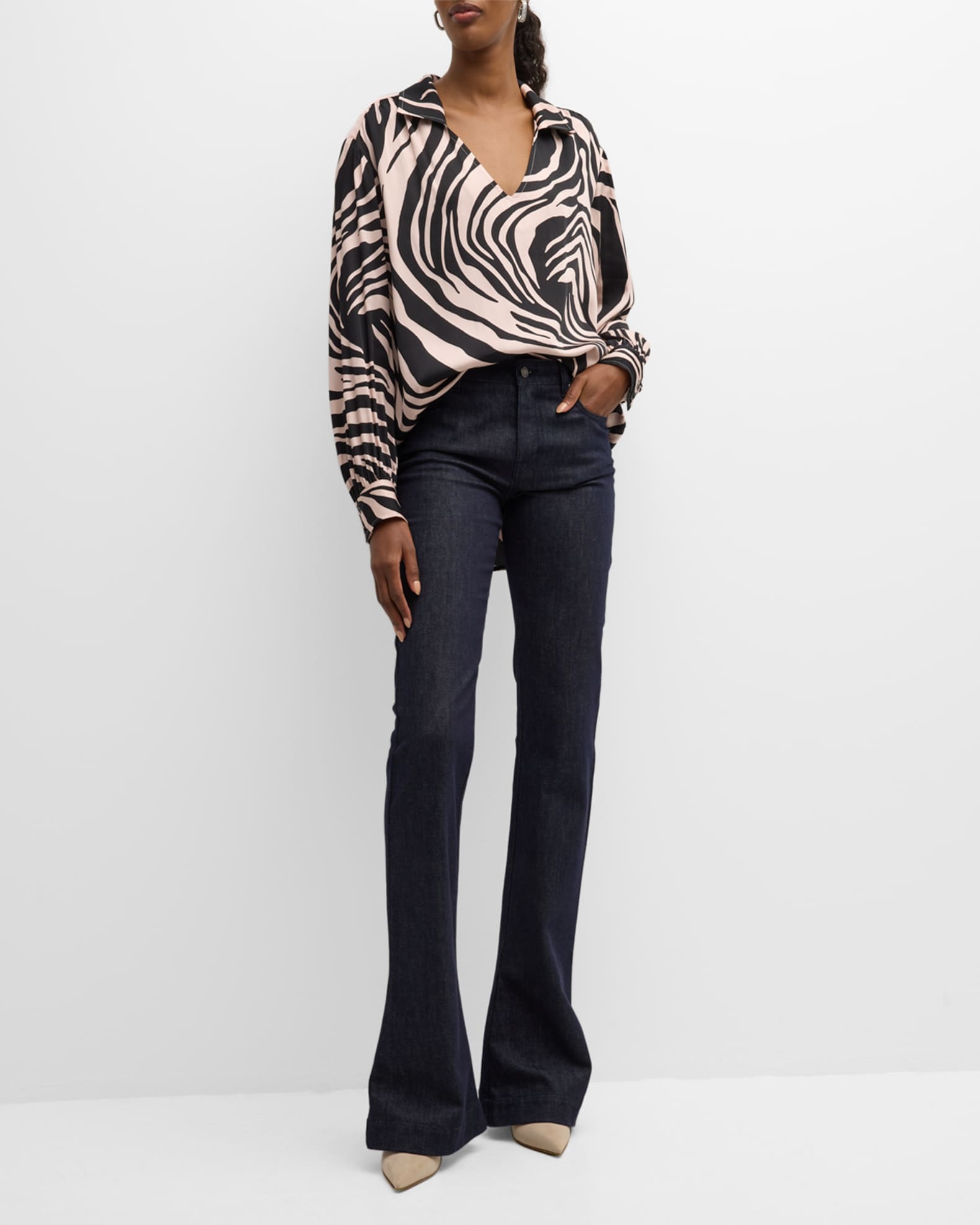 Finley Davy Tiger-Print Satin Top | Neiman Marcus