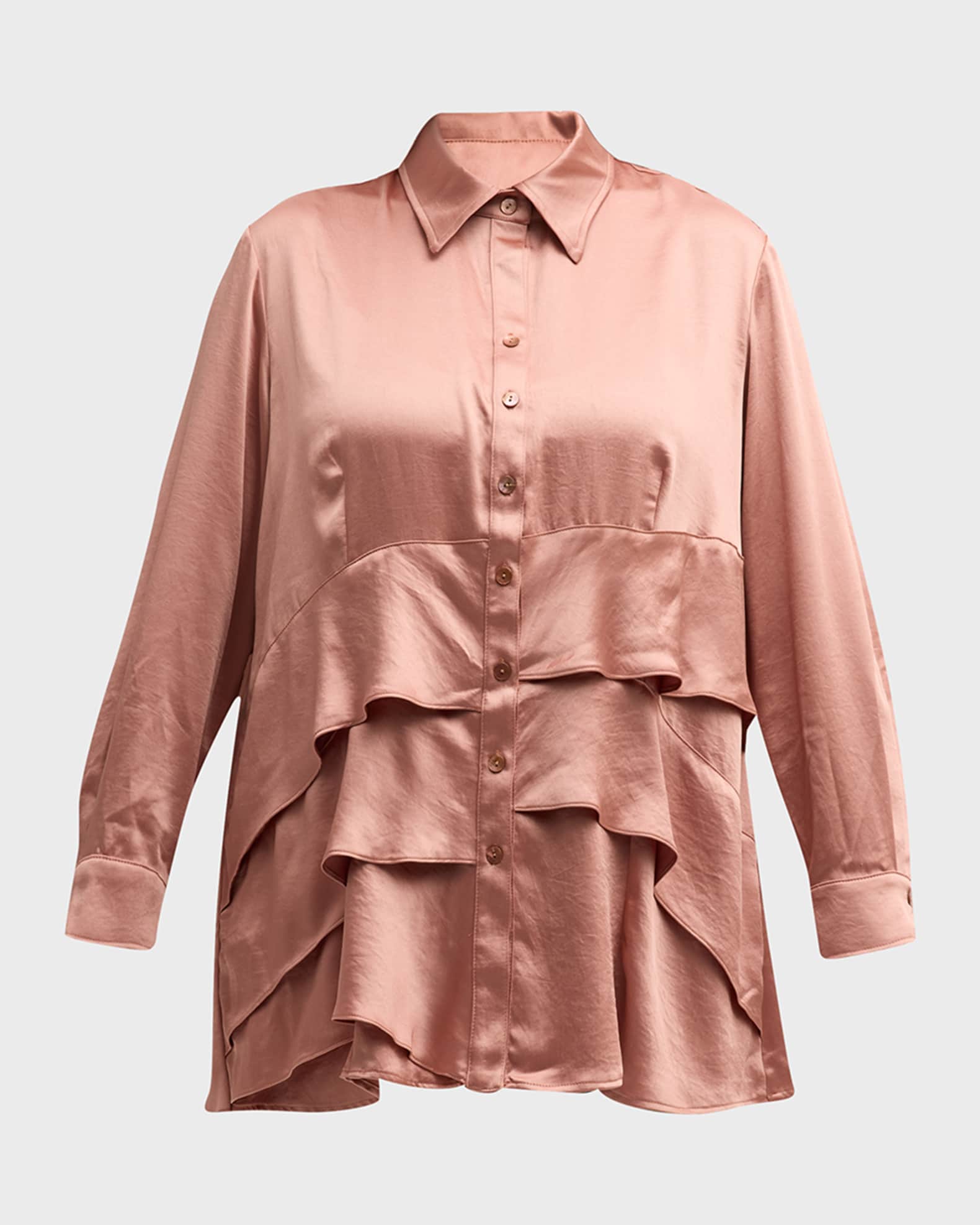 Finley Plus Size Jenna Ruffle Satin Blouse | Neiman Marcus