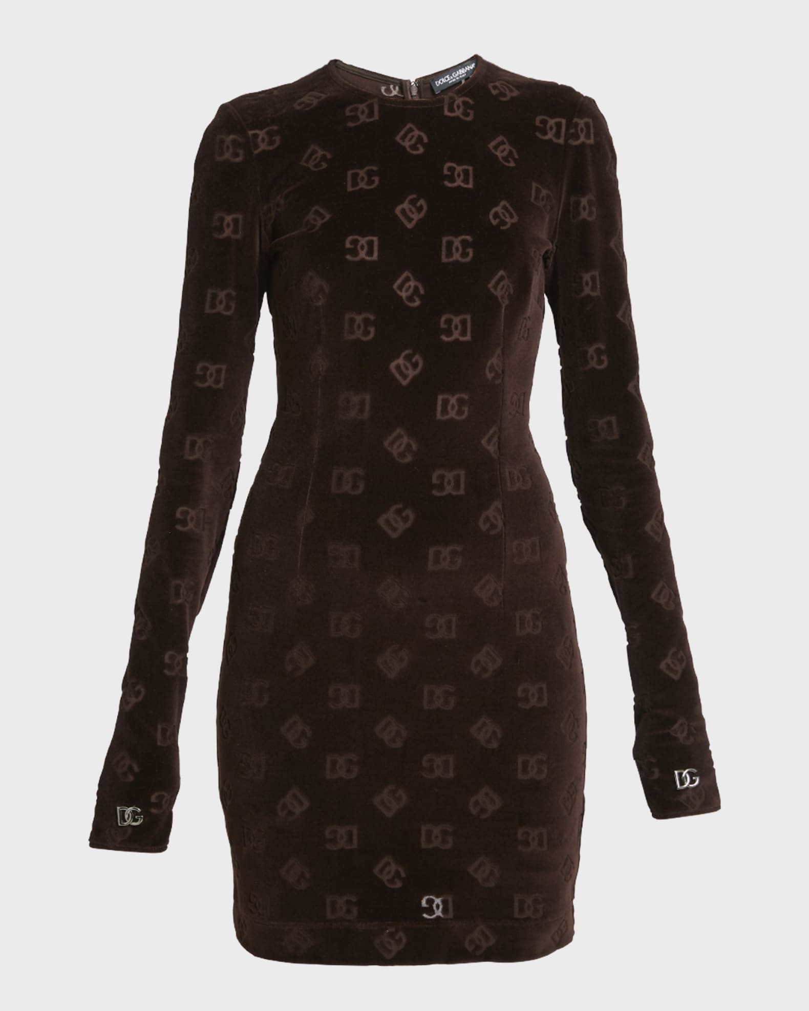 Dolce&Gabbana DG Embossed Velvet Long-Sleeve Mini Dress | Neiman Marcus