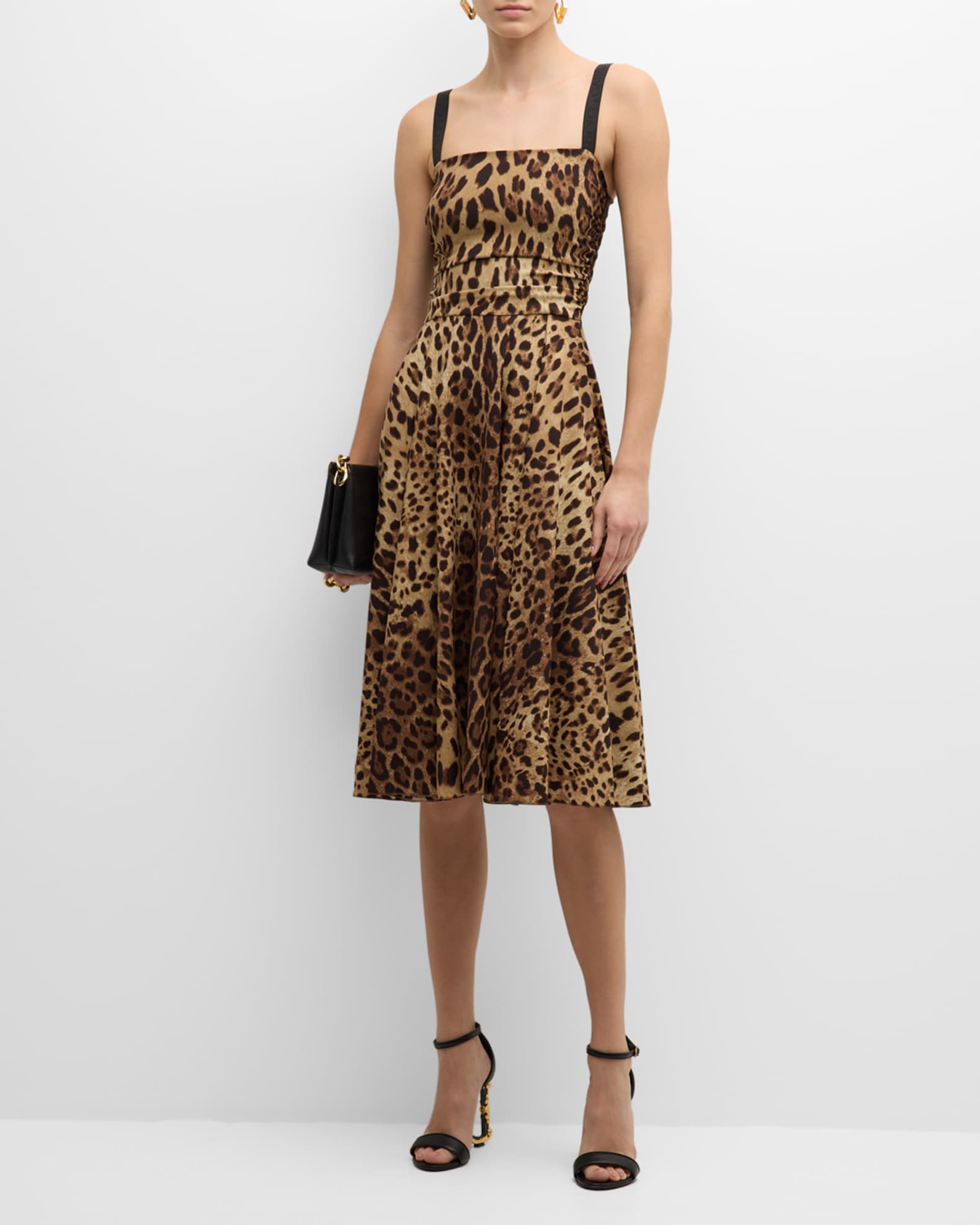 Dolce&Gabbana Leopard-Print Ruched Sleeveless Slit-Hem Midi Dress ...