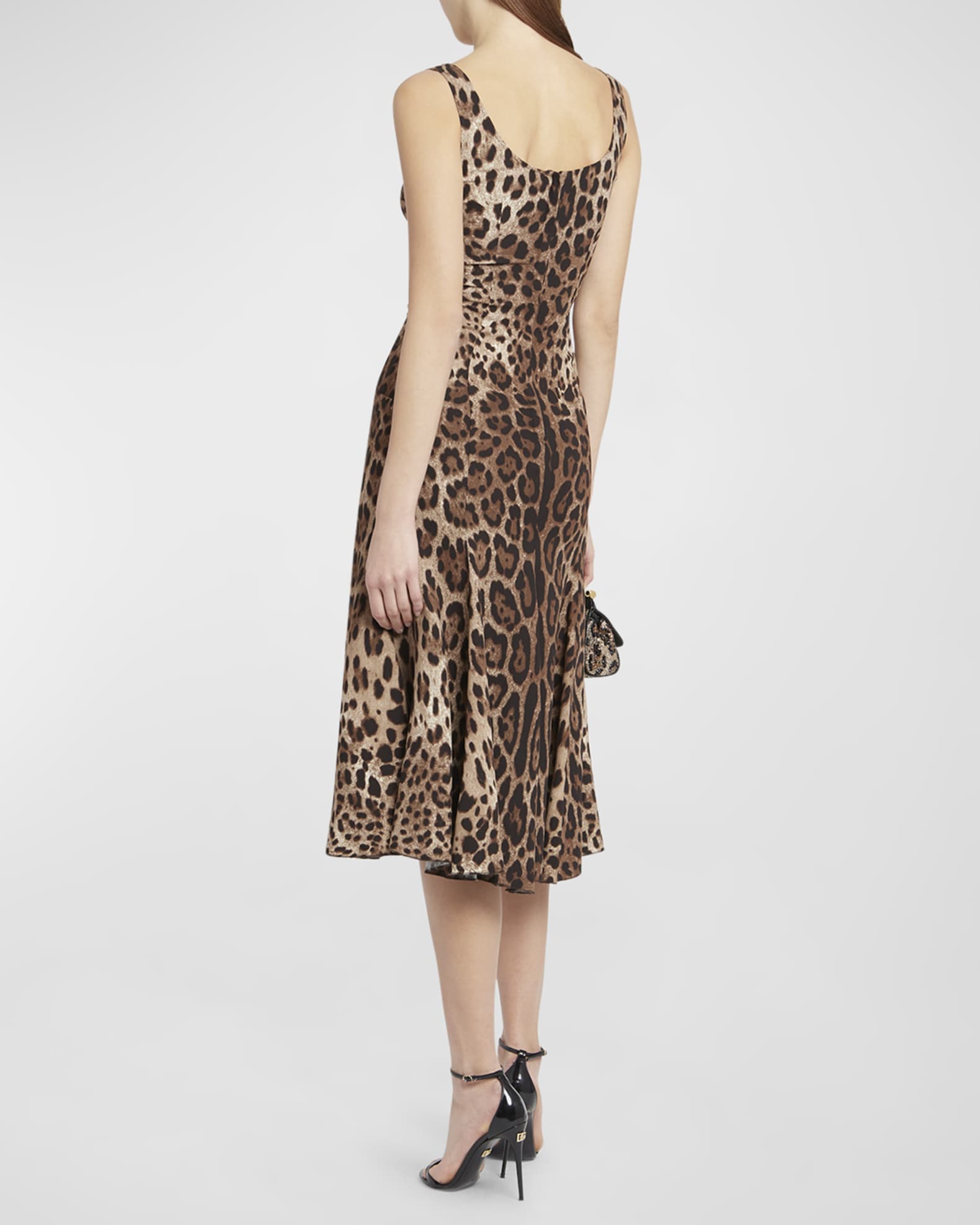 Dolce&Gabbana Leopard Fit-Flare Midi Dress | Neiman Marcus
