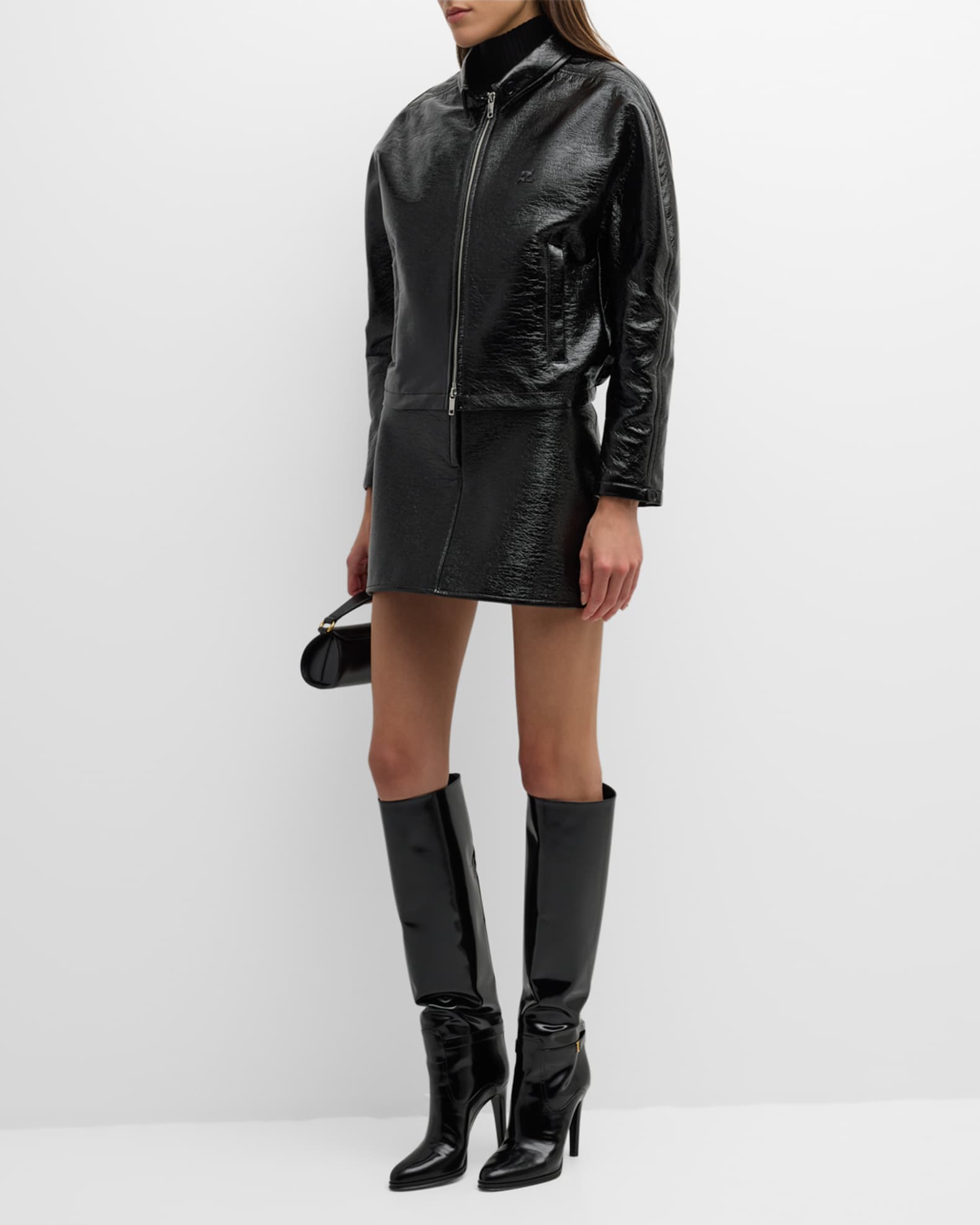 Courreges Shiny Vinyl Zip Bomber Jacket | Neiman Marcus