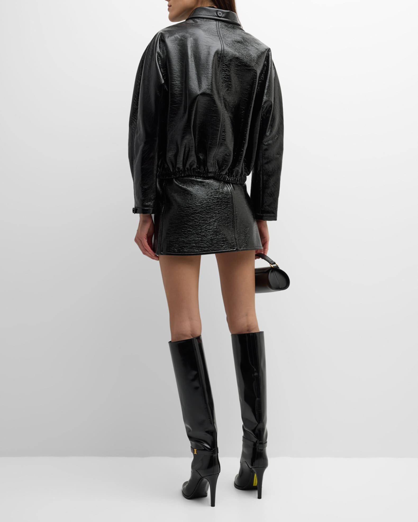 Courreges Shiny Vinyl Zip Bomber Jacket | Neiman Marcus