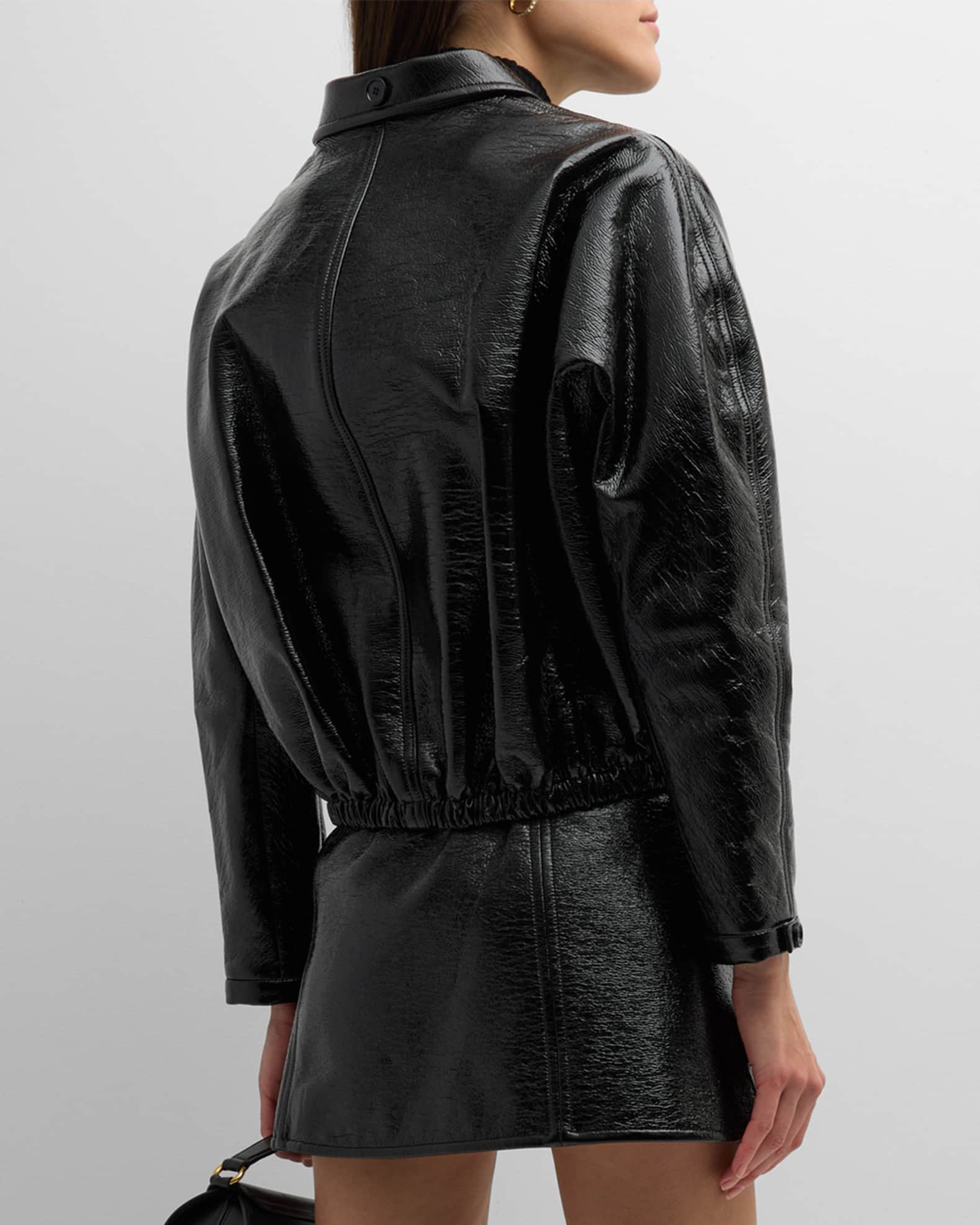 Courreges Shiny Vinyl Zip Bomber Jacket | Neiman Marcus