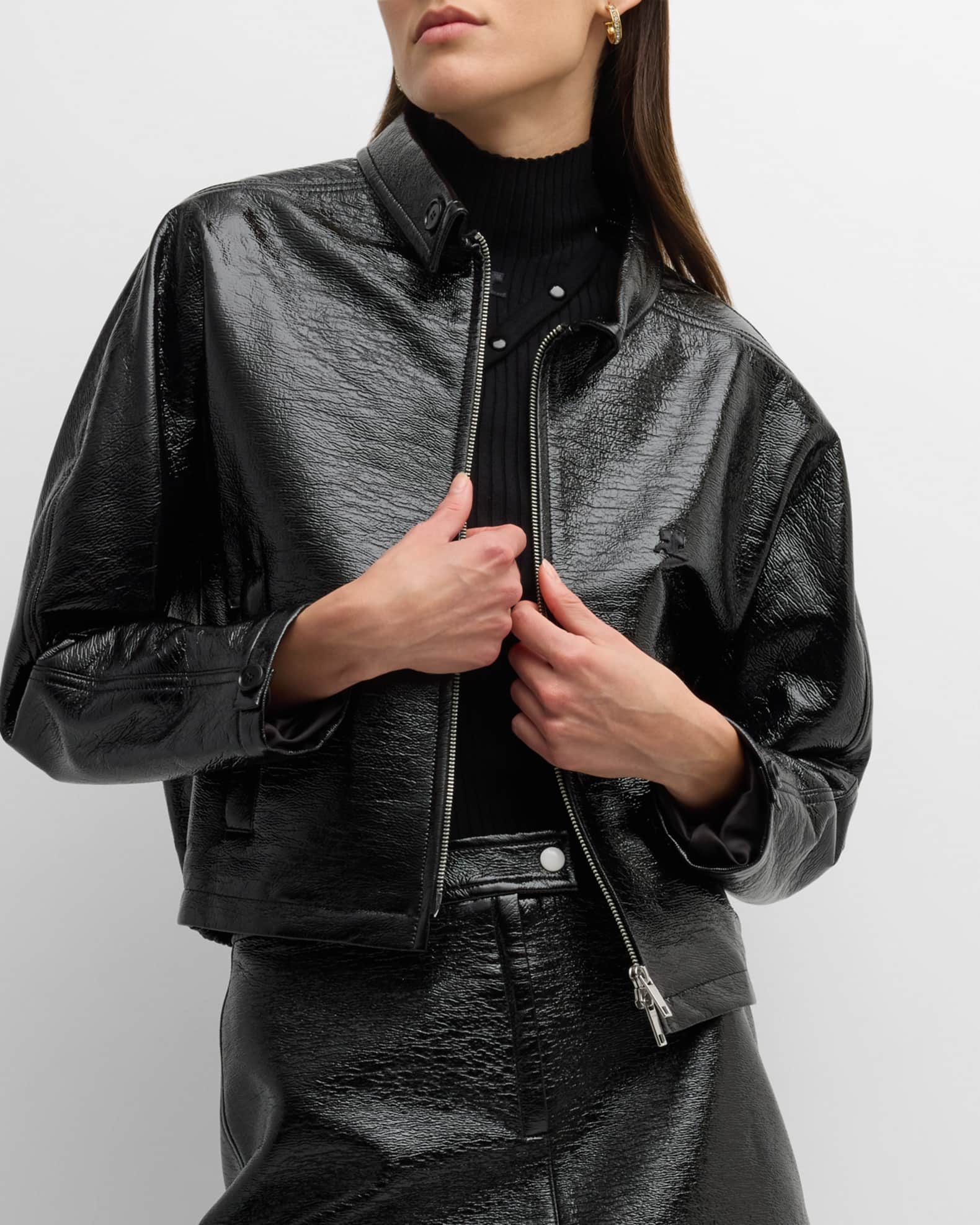 Courreges Shiny Vinyl Zip Bomber Jacket | Neiman Marcus