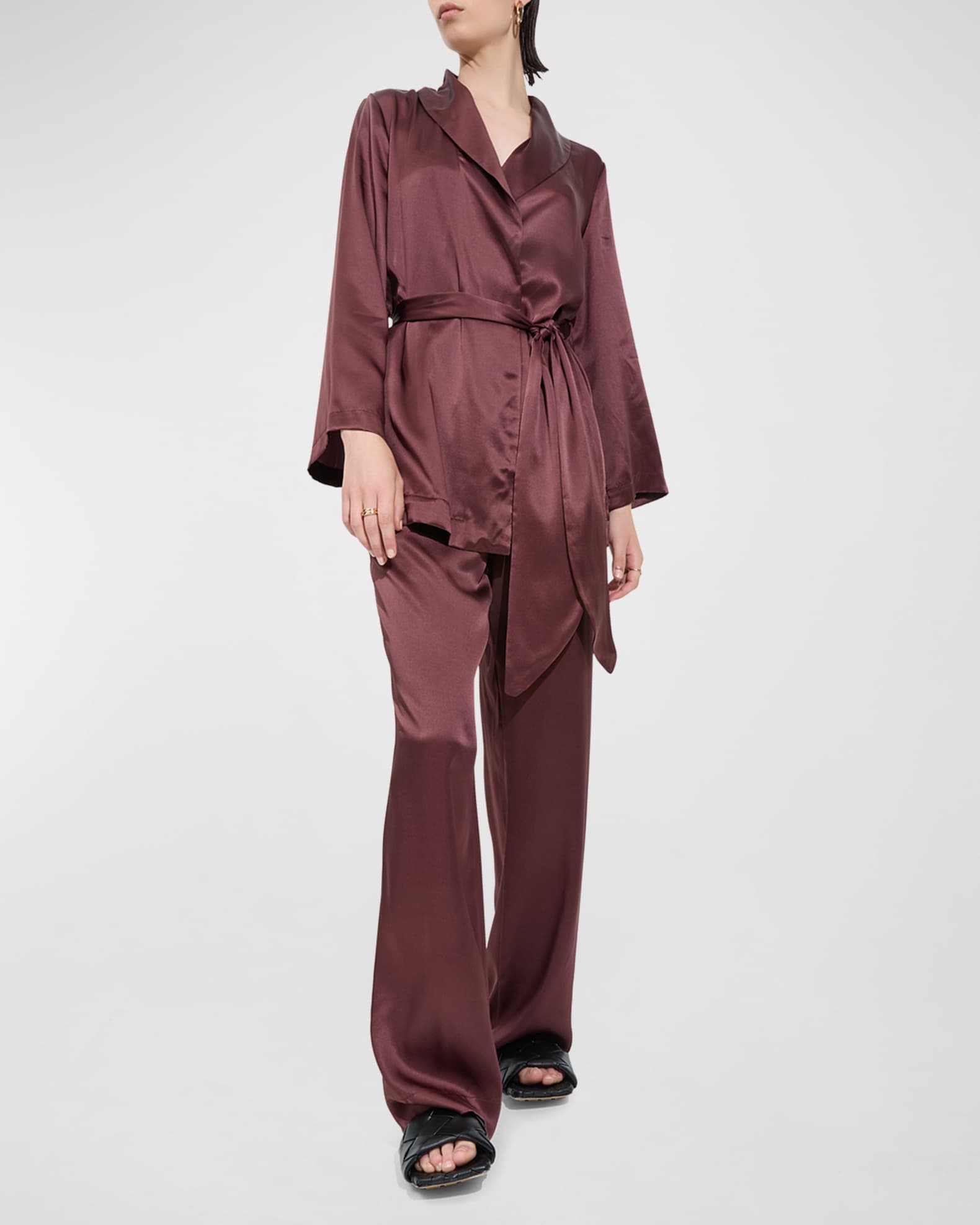 SLEEPING WITH JACQUES Marais High-Rise Silk Tuxedo Pants | Neiman Marcus
