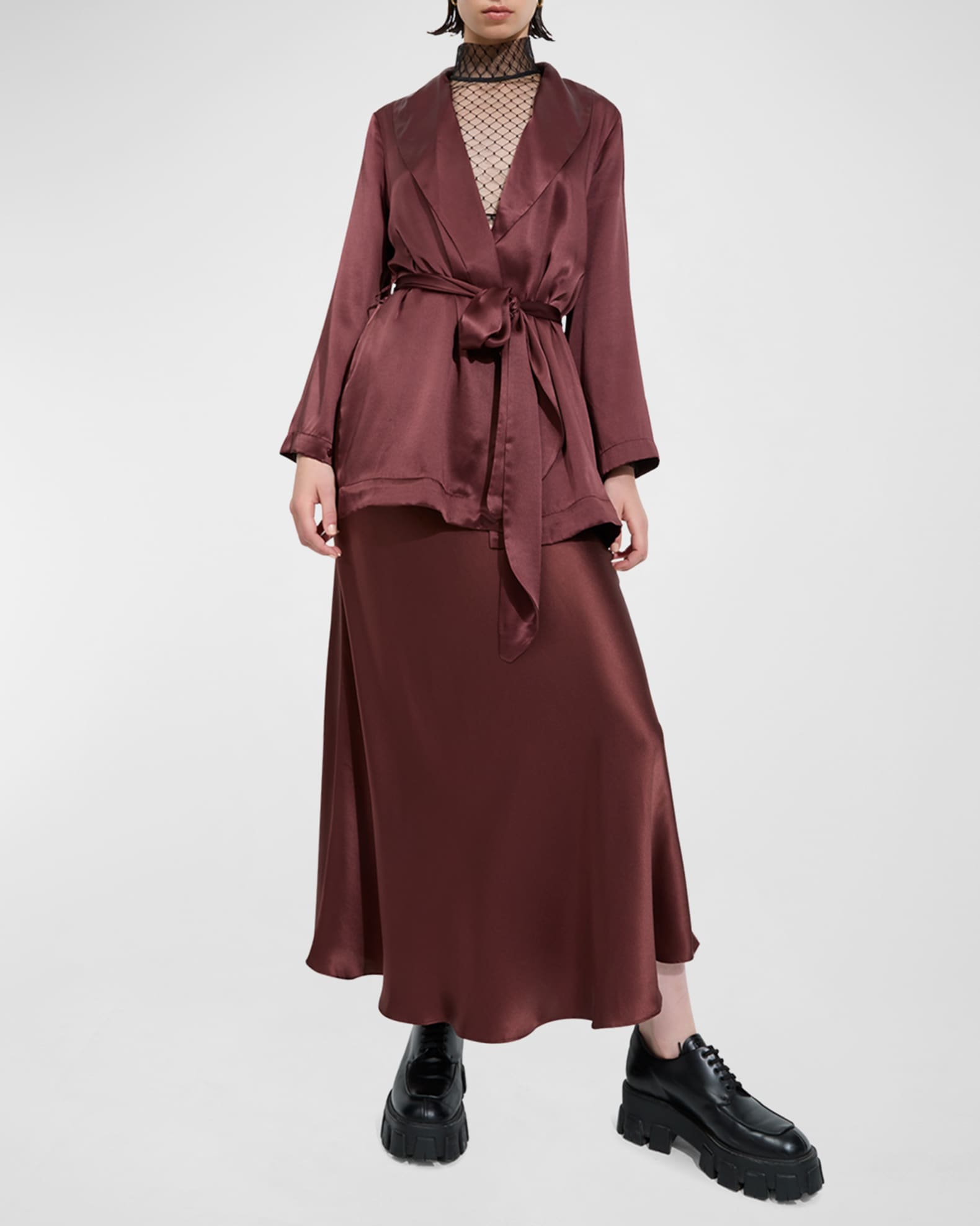 SLEEPING WITH JACQUES Bon Vivant Shawl-Collar Mini Silk Robe | Neiman ...