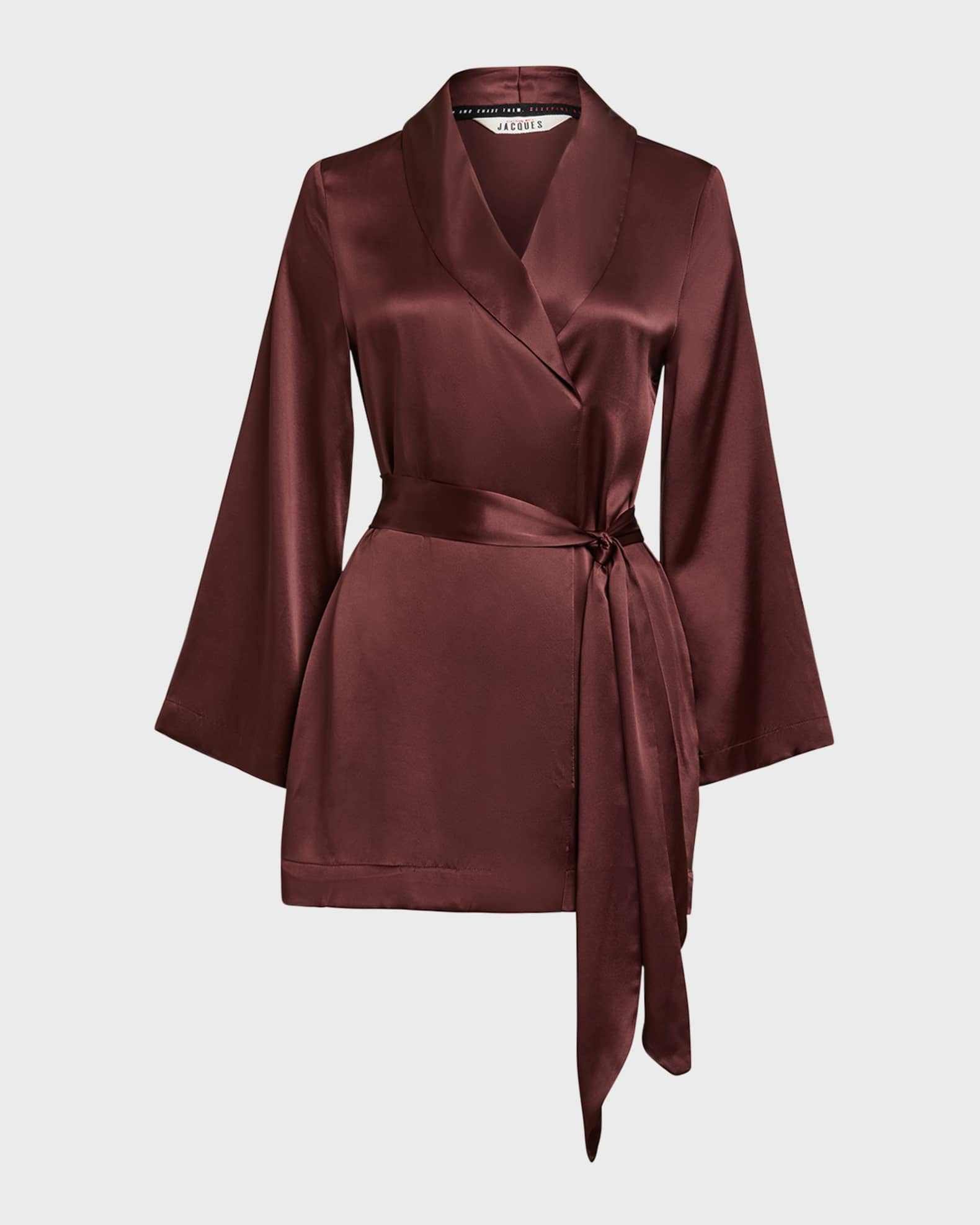 SLEEPING WITH JACQUES Bon Vivant Shawl-Collar Mini Silk Robe | Neiman ...