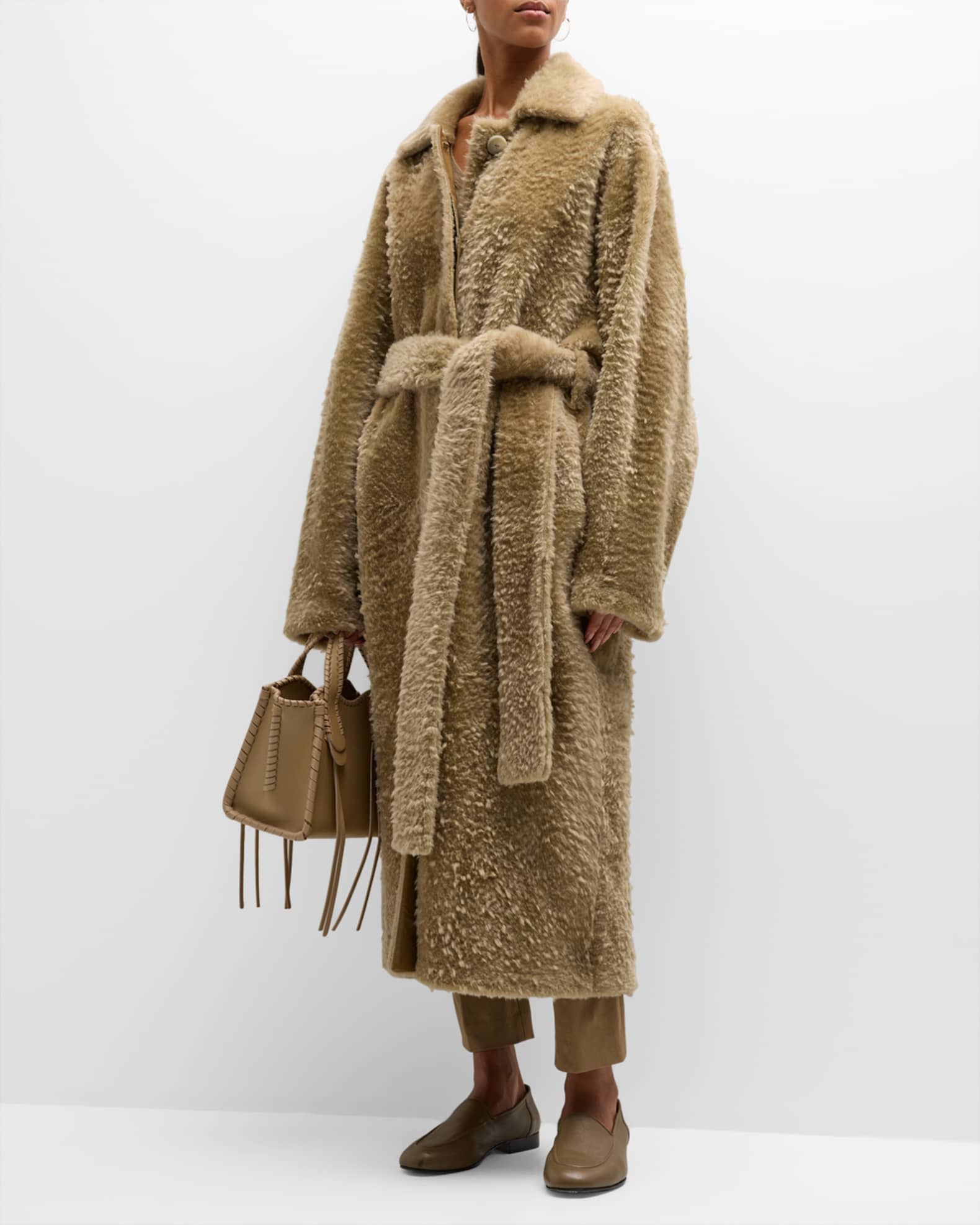 Joseph Cail Belted Textured Wool & Leather Coat | Neiman Marcus