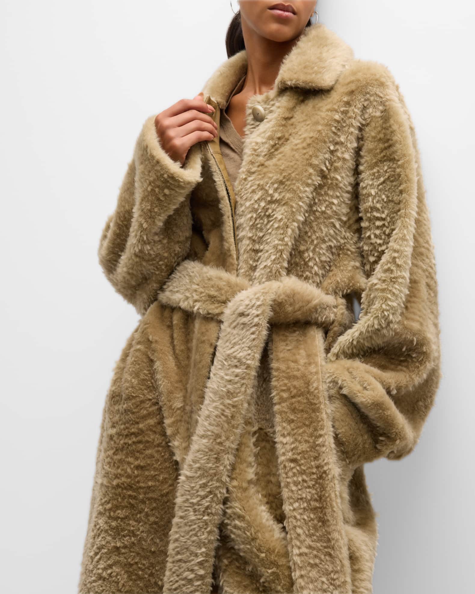 Joseph Cail Belted Textured Wool & Leather Coat | Neiman Marcus