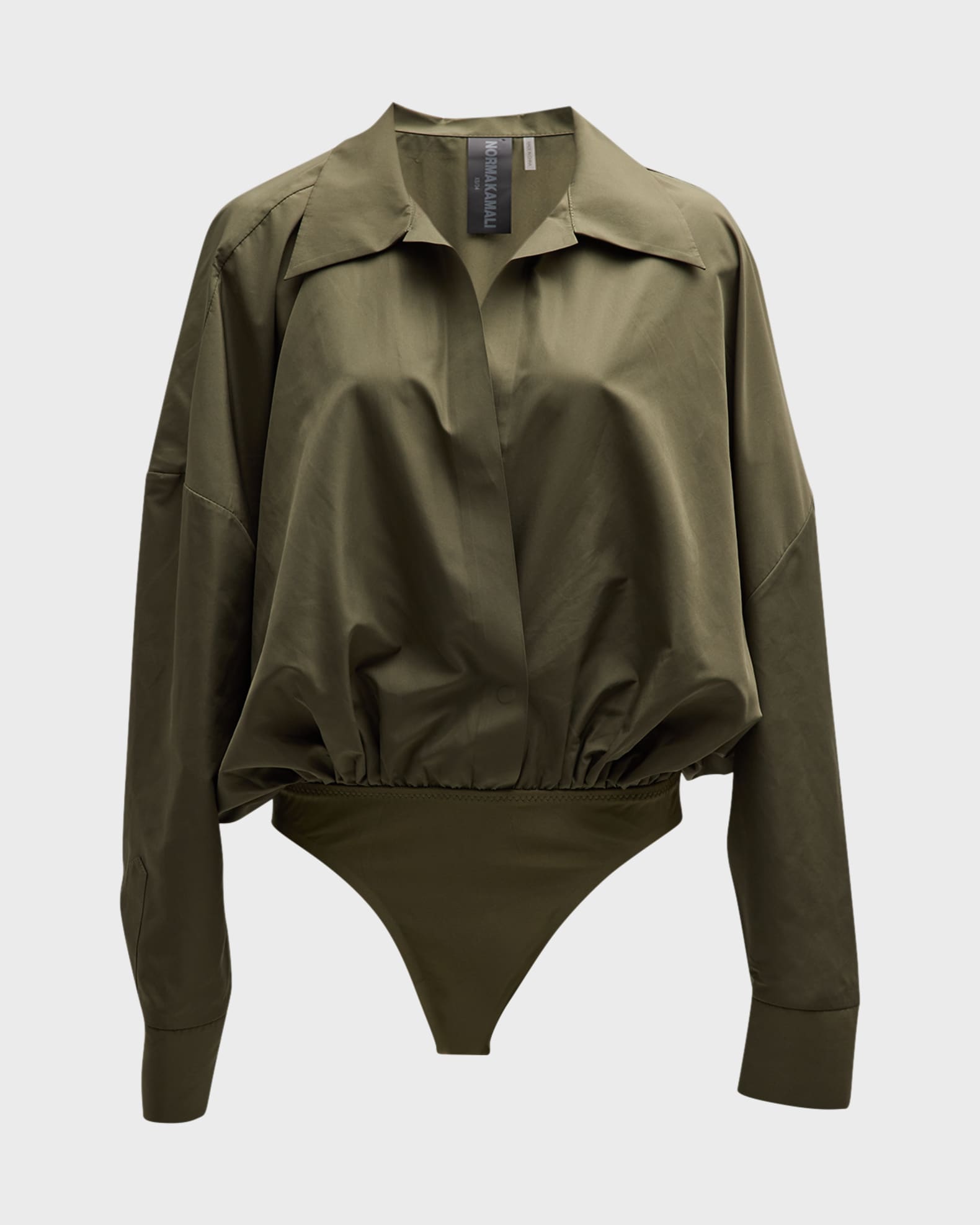 Norma Kamali Oversized Boyfriend Shirt Plunge Bodysuit | Neiman Marcus
