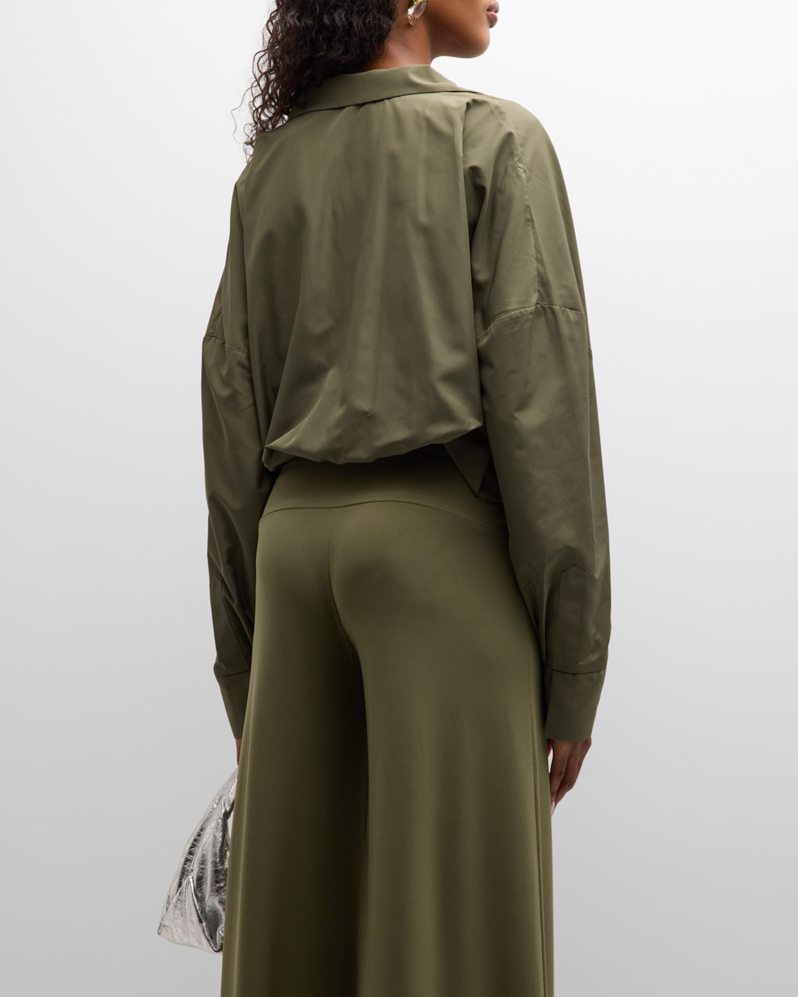 Norma Kamali Oversized Boyfriend Shirt Plunge Bodysuit | Neiman Marcus