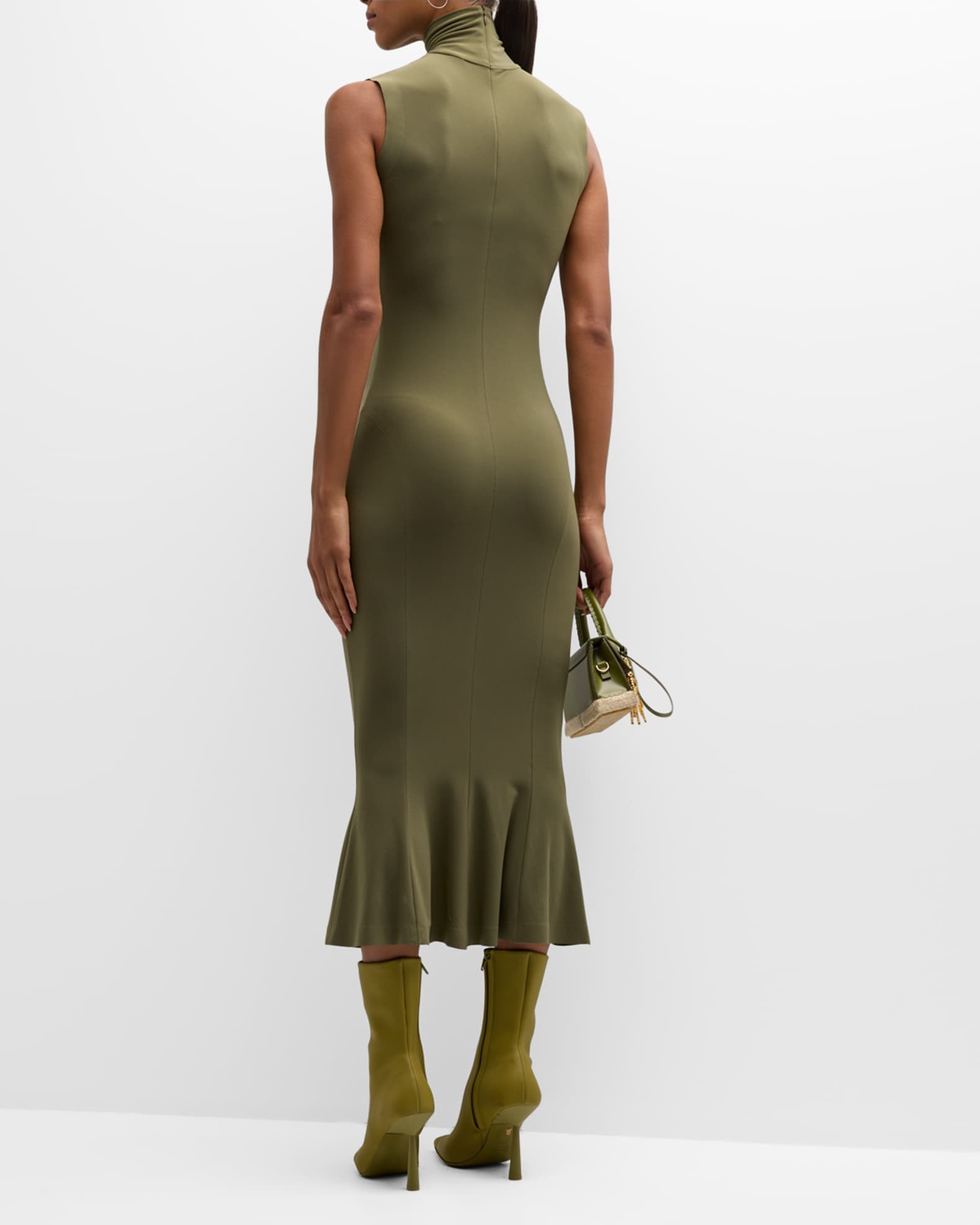 Norma Kamali Sleeveless Turtle Fishtail Sleeveless Midi Dress | Neiman ...