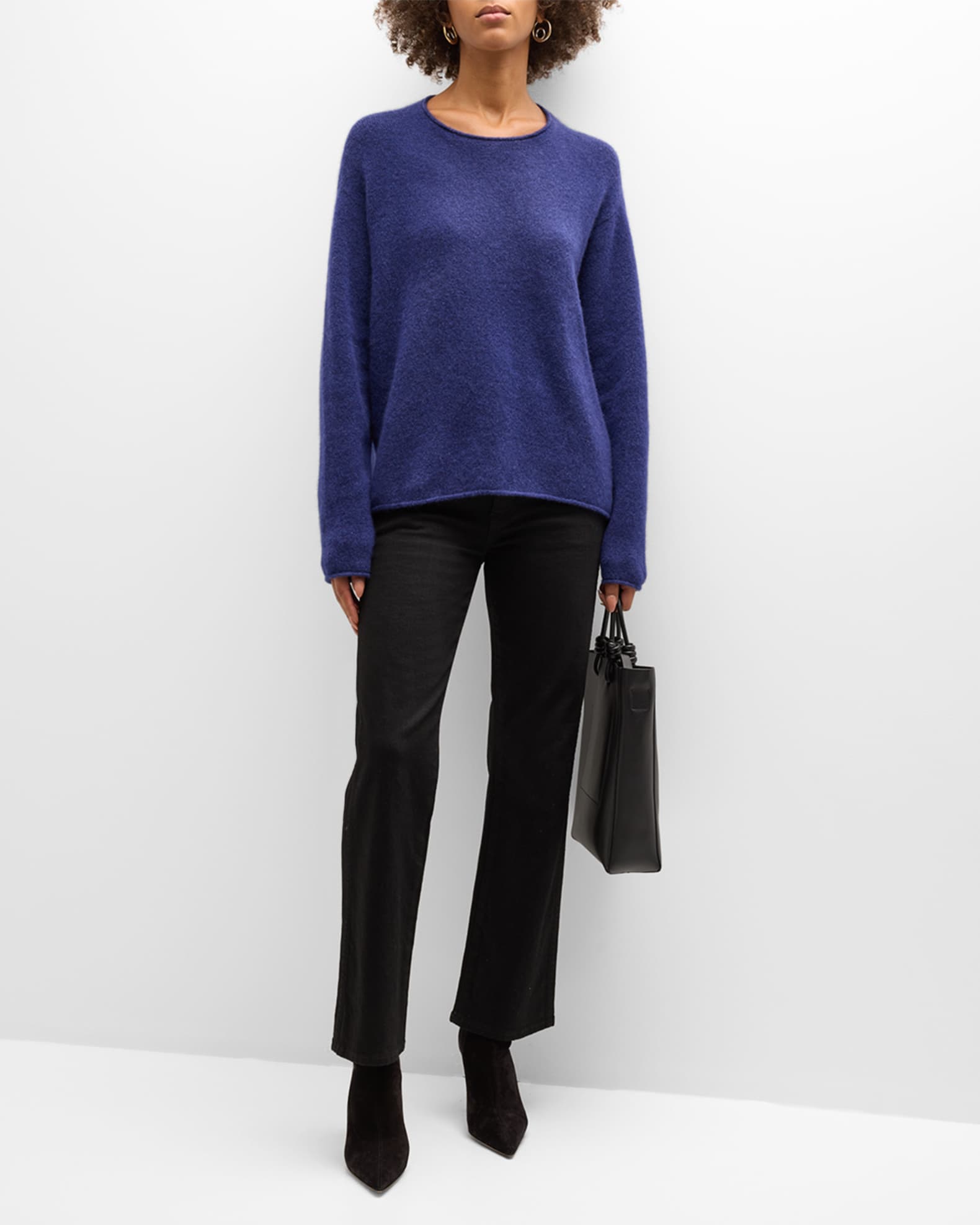 Eileen Fisher Crewneck Cashmere-Silk Boucle Top | Neiman Marcus