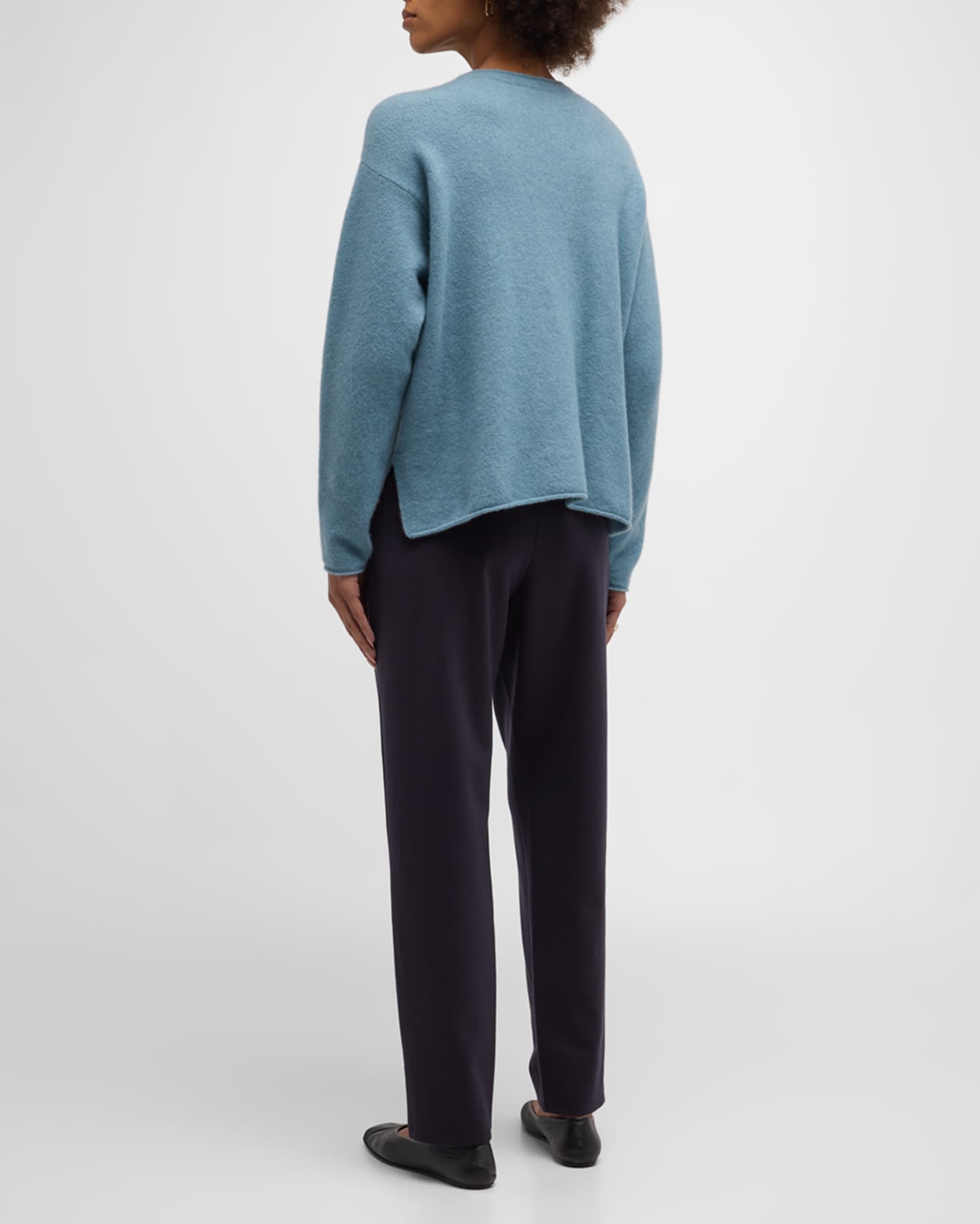 Eileen Fisher Crewneck Cashmere-Silk Boucle Top | Neiman Marcus