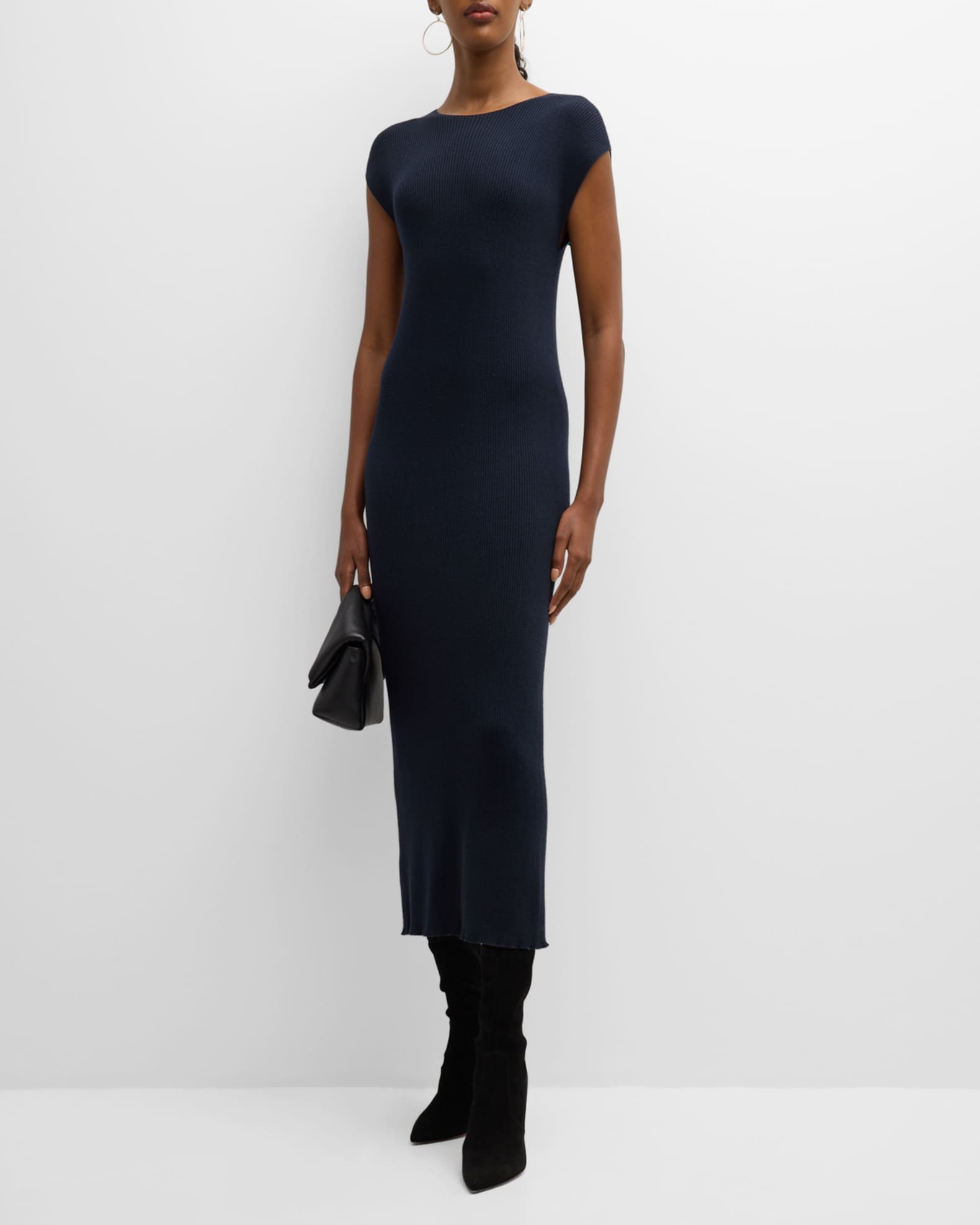 Emporio Armani Ribbed Cap-Sleeve Bodycon Midi Dress | Neiman Marcus