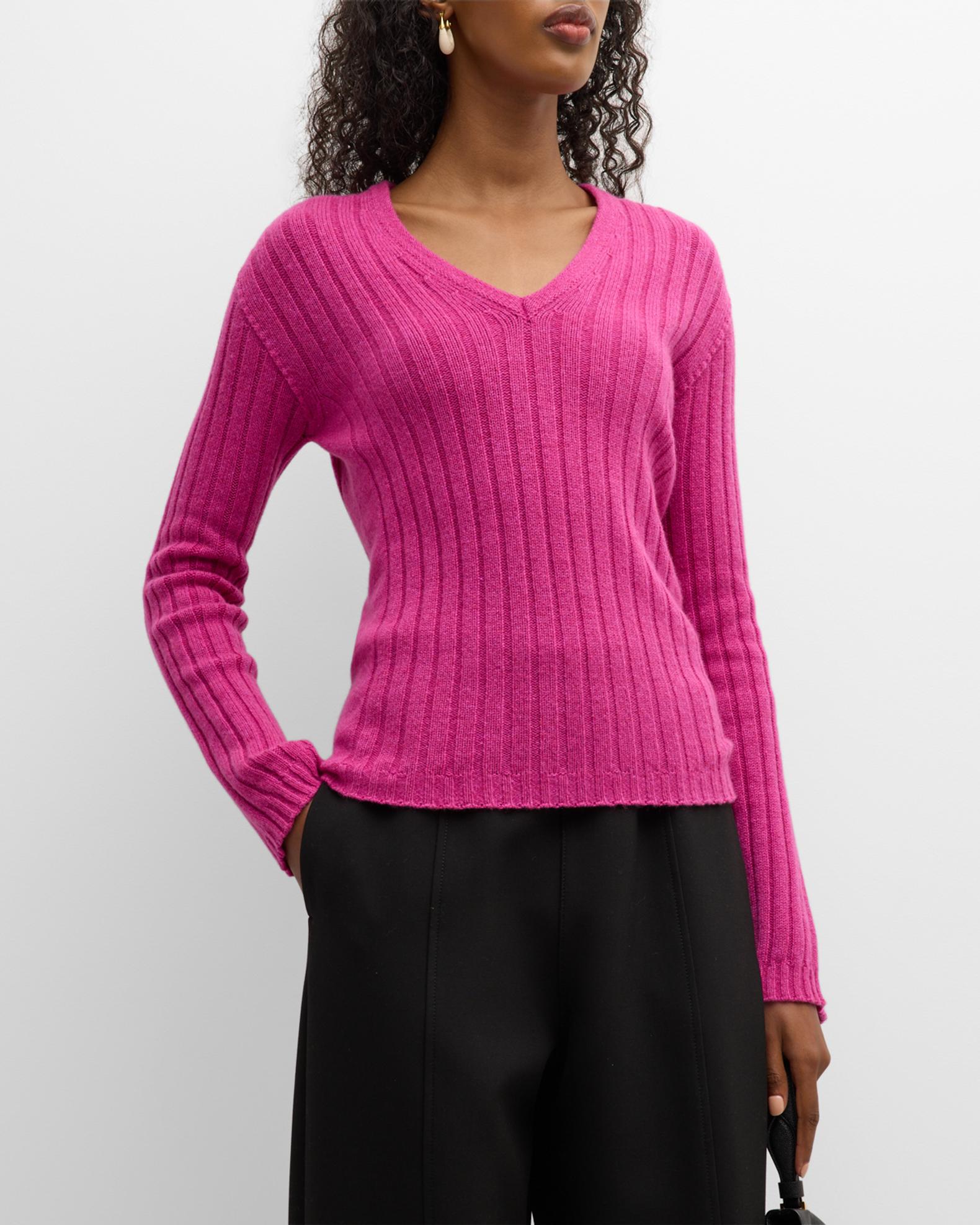 Emporio Armani Cashmere Ribbed V-Neck Sweater | Neiman Marcus