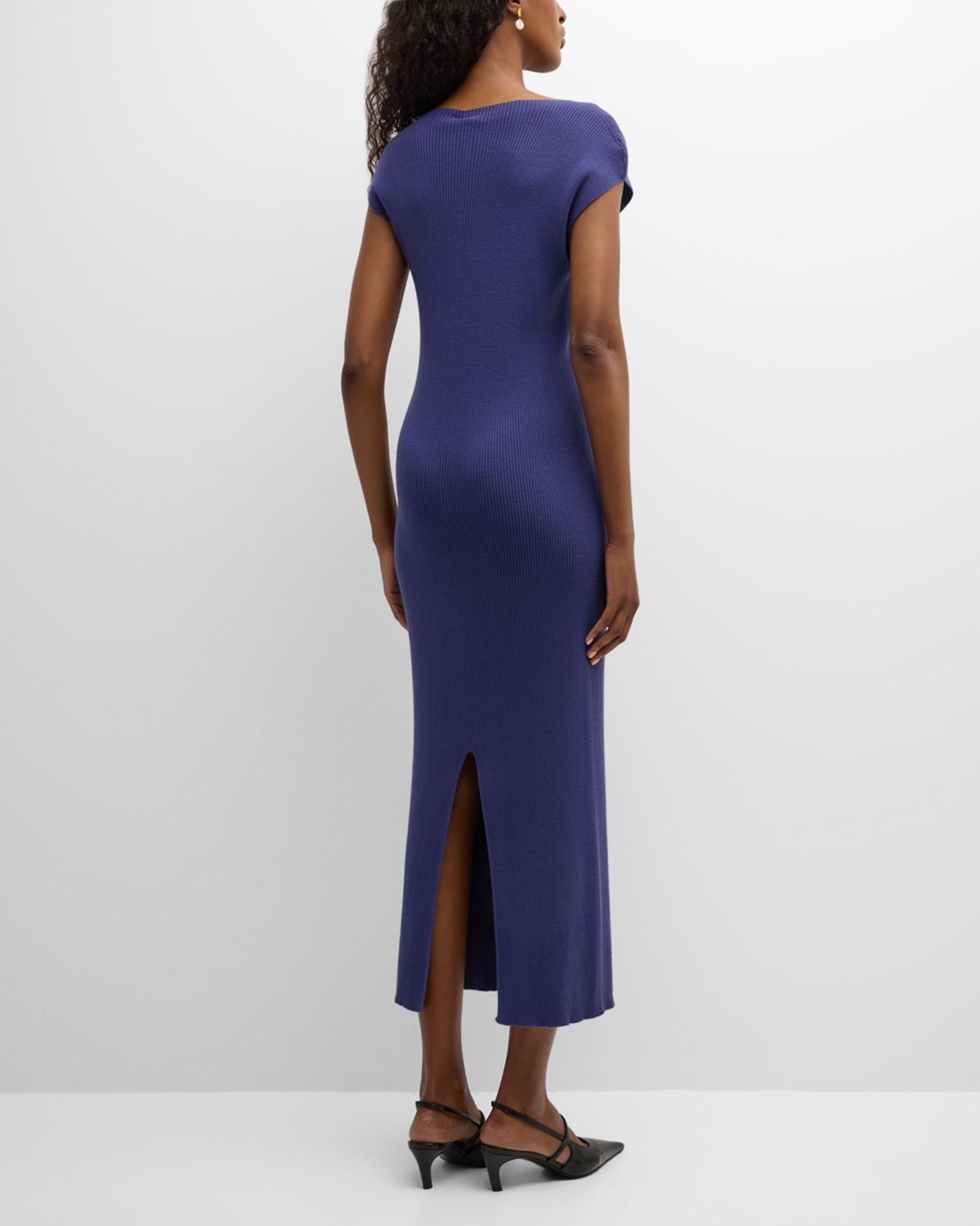 Emporio Armani Cap-Sleeve Seamless Ribbed Midi Dress | Neiman Marcus