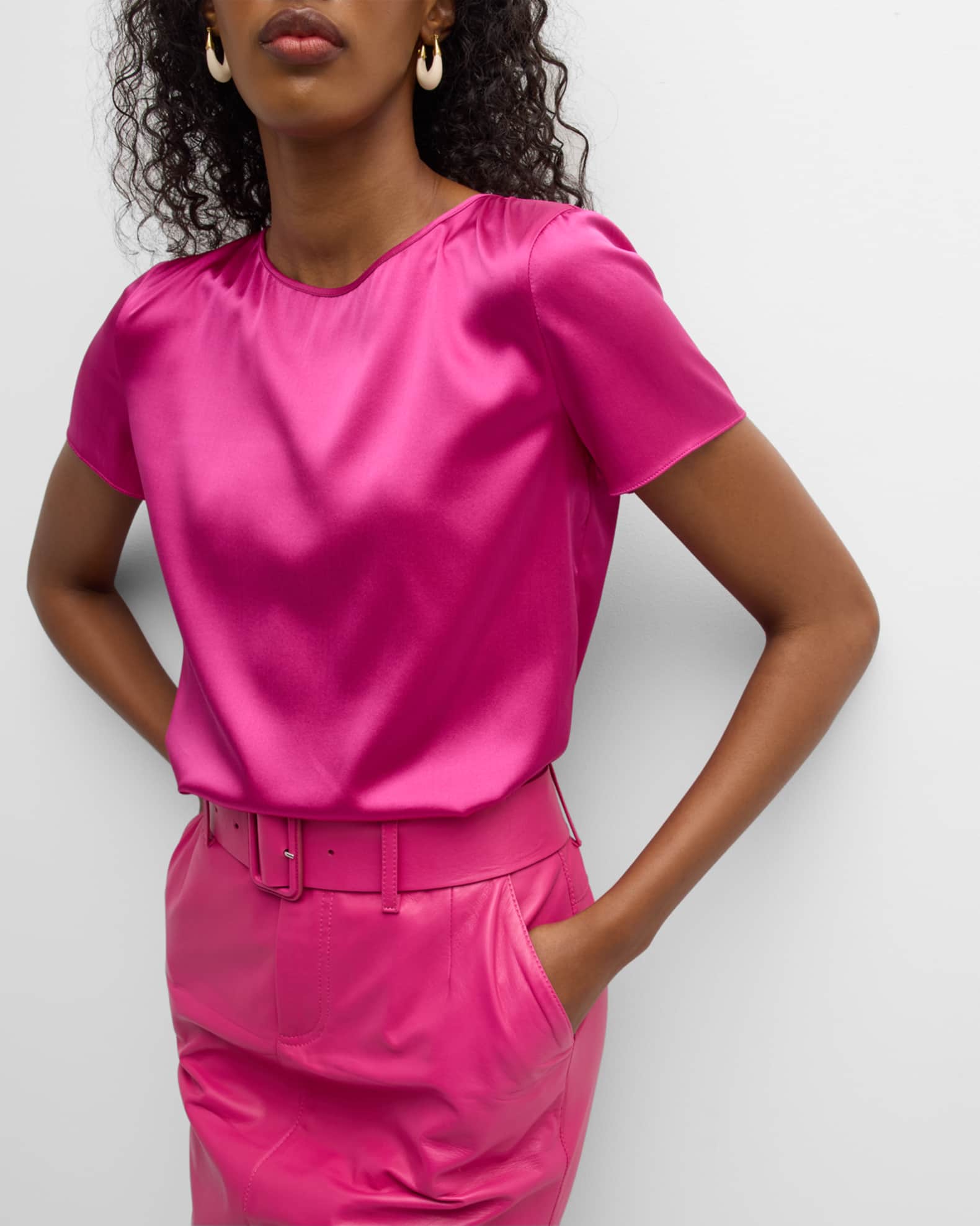 Emporio Armani Crewneck Silk Satin Tee | Neiman Marcus