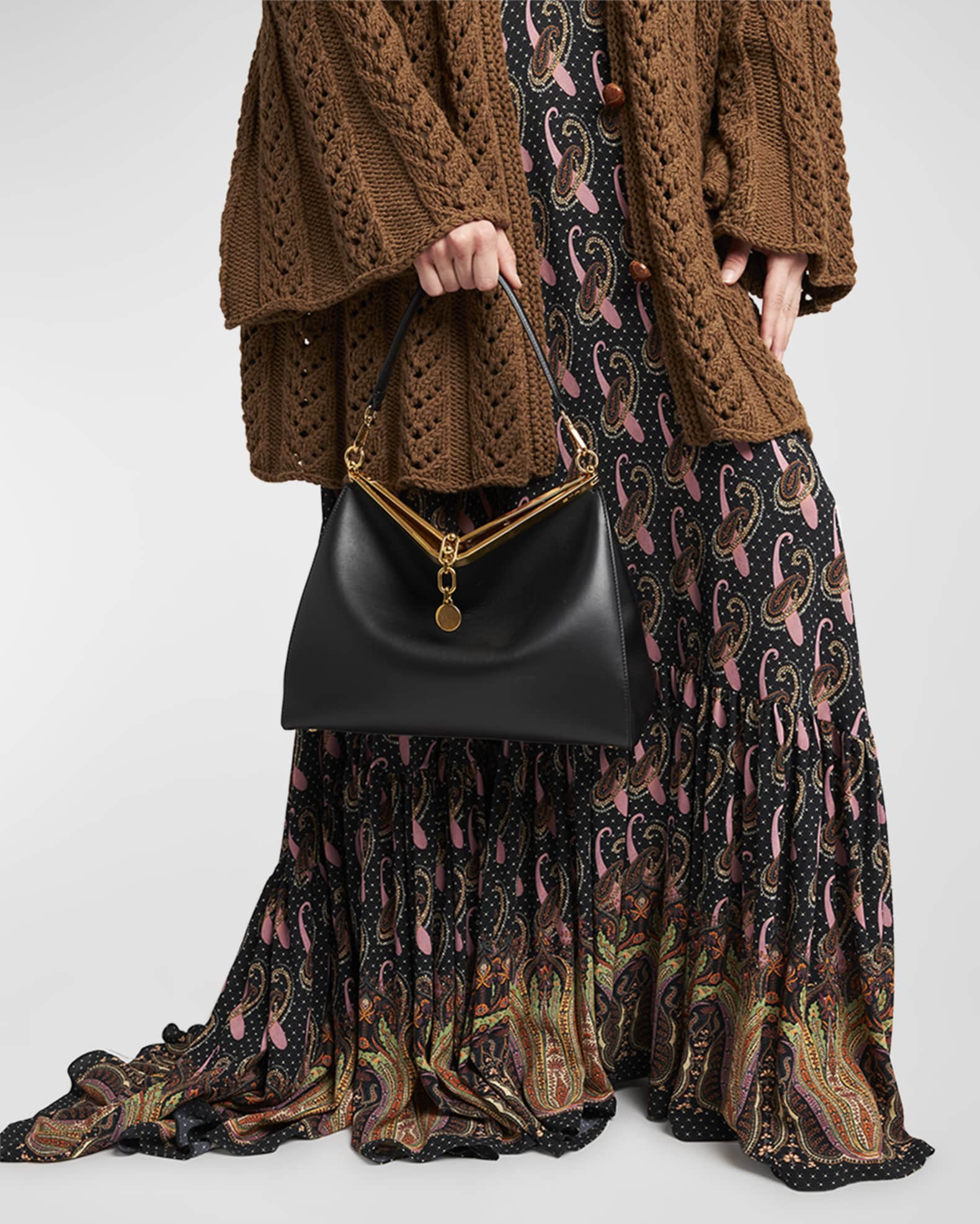 Etro Vela Frame Leather Large Shoulder Bag | Neiman Marcus