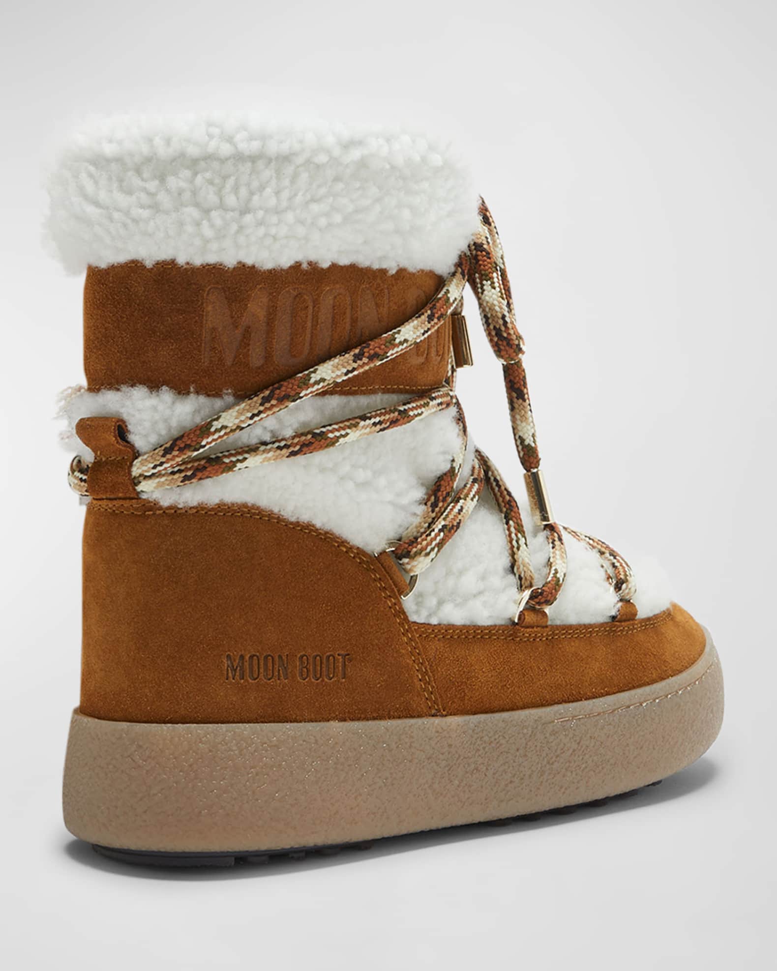 Moon Boot Track Suede Shearling Lace-Up Snow Boots | Neiman Marcus