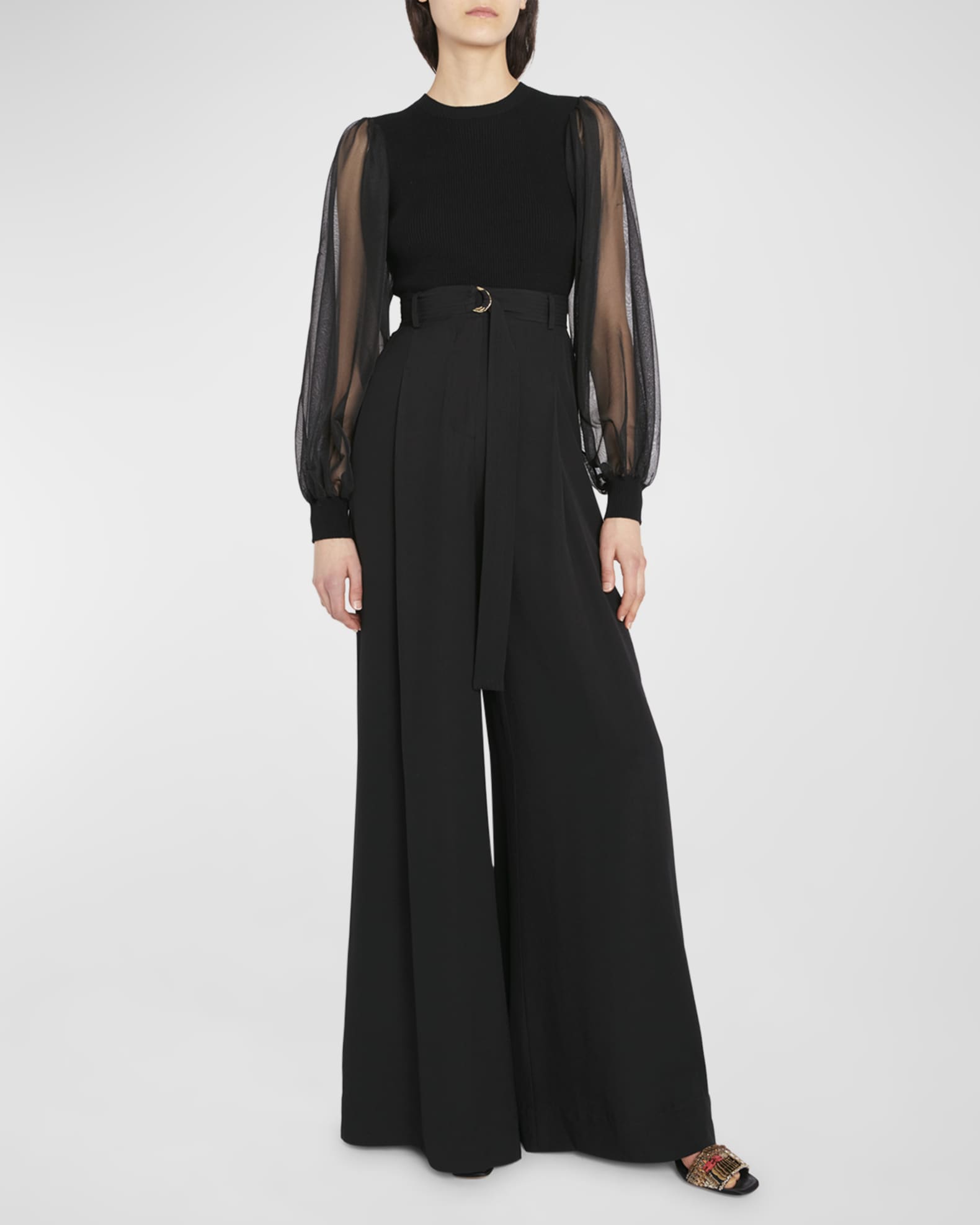 Ulla Johnson Lydia Belted Satin Back Crepe Wide-Leg Pants | Neiman Marcus