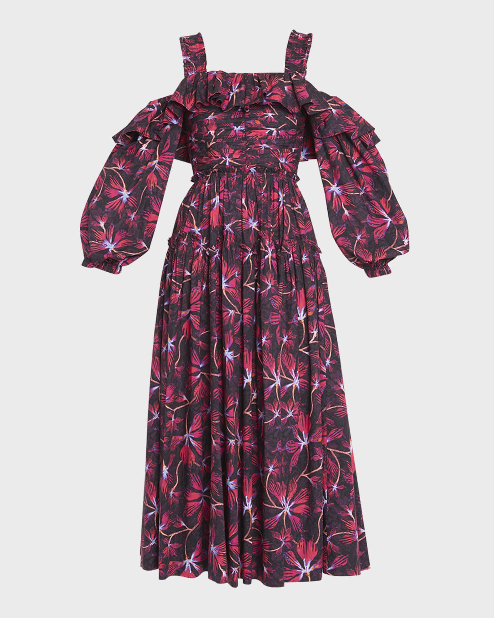 Ulla Johnson Caprice Floral Cotton Midi Dress | Neiman Marcus