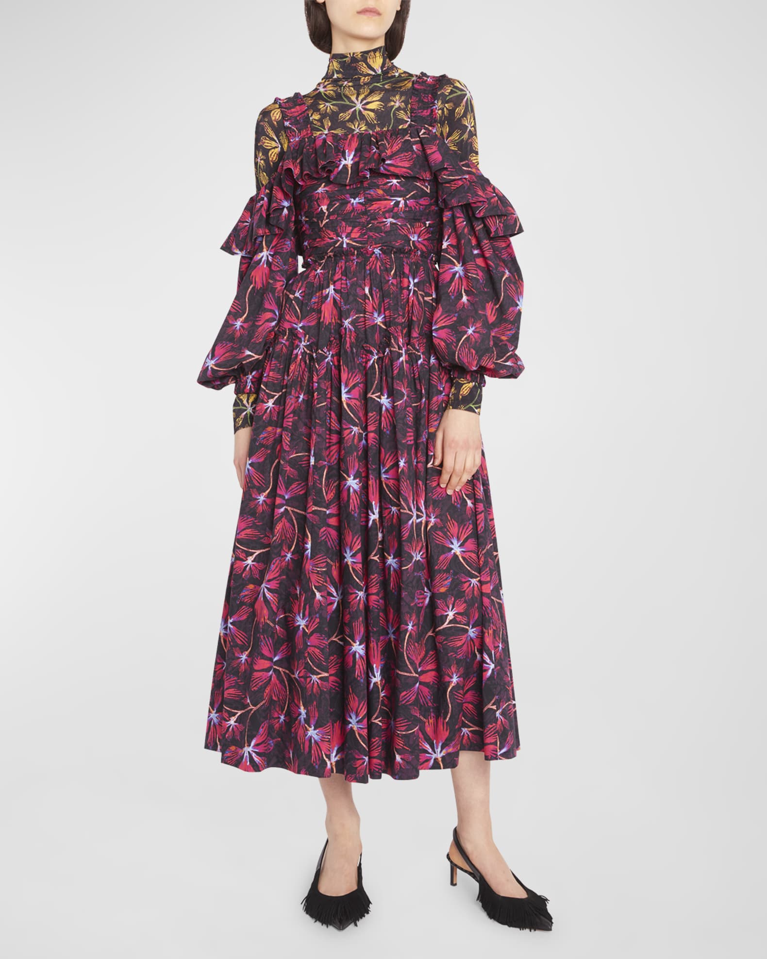 Ulla Johnson Caprice Floral Cotton Midi Dress | Neiman Marcus