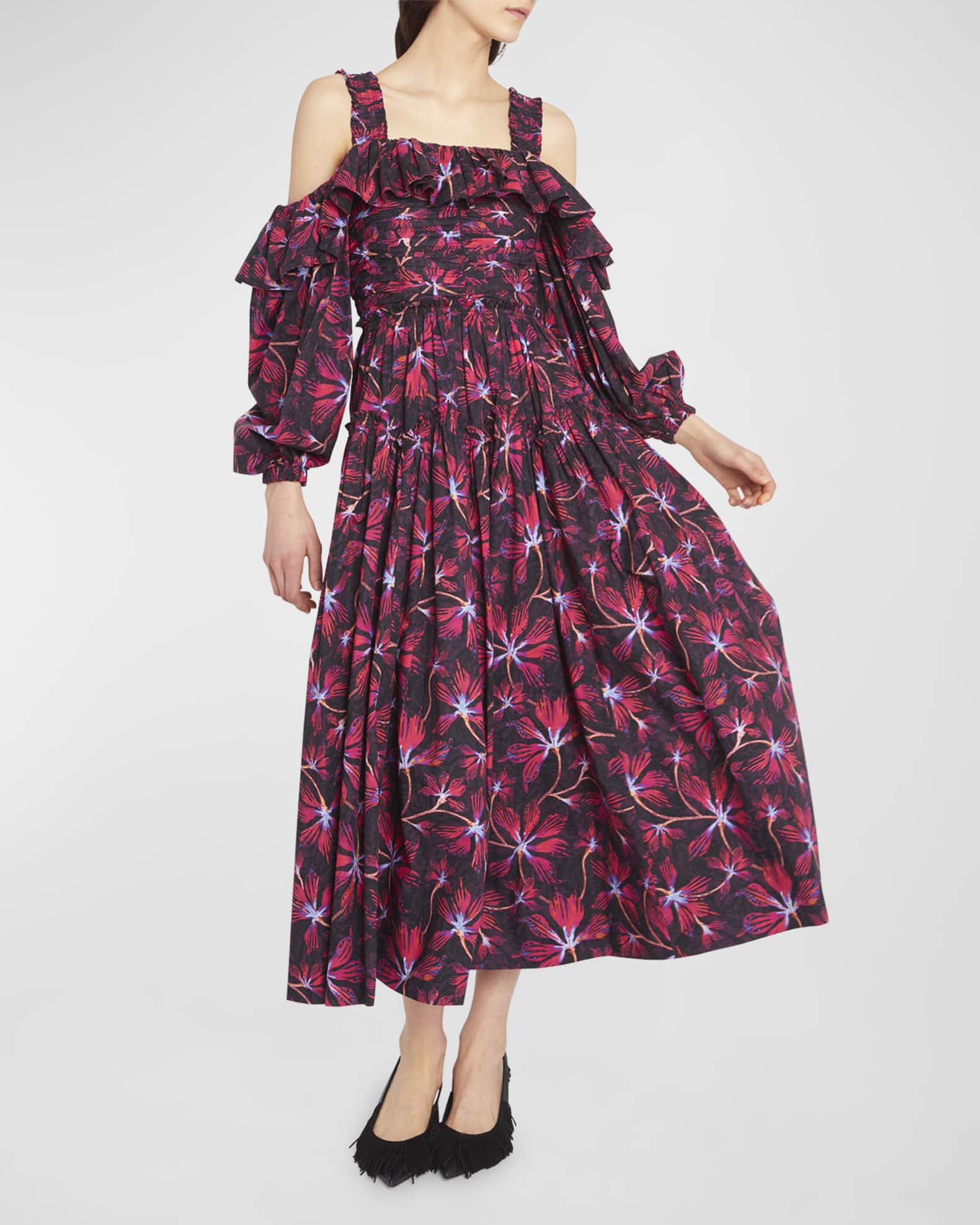 Ulla Johnson Caprice Floral Cotton Midi Dress | Neiman Marcus