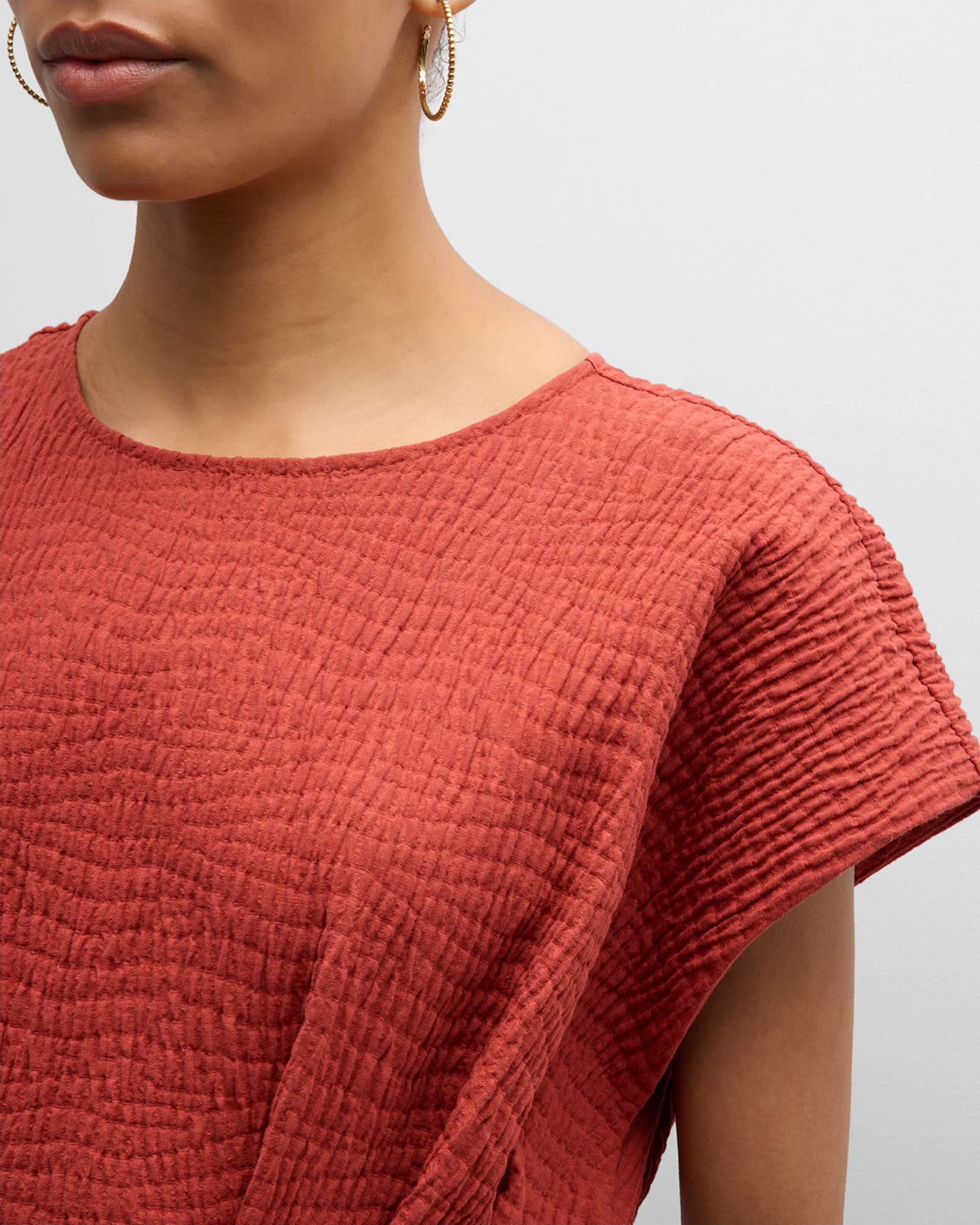 Natori Textured Cotton Jacquard Pleated-Waist Midi Dress | Neiman Marcus