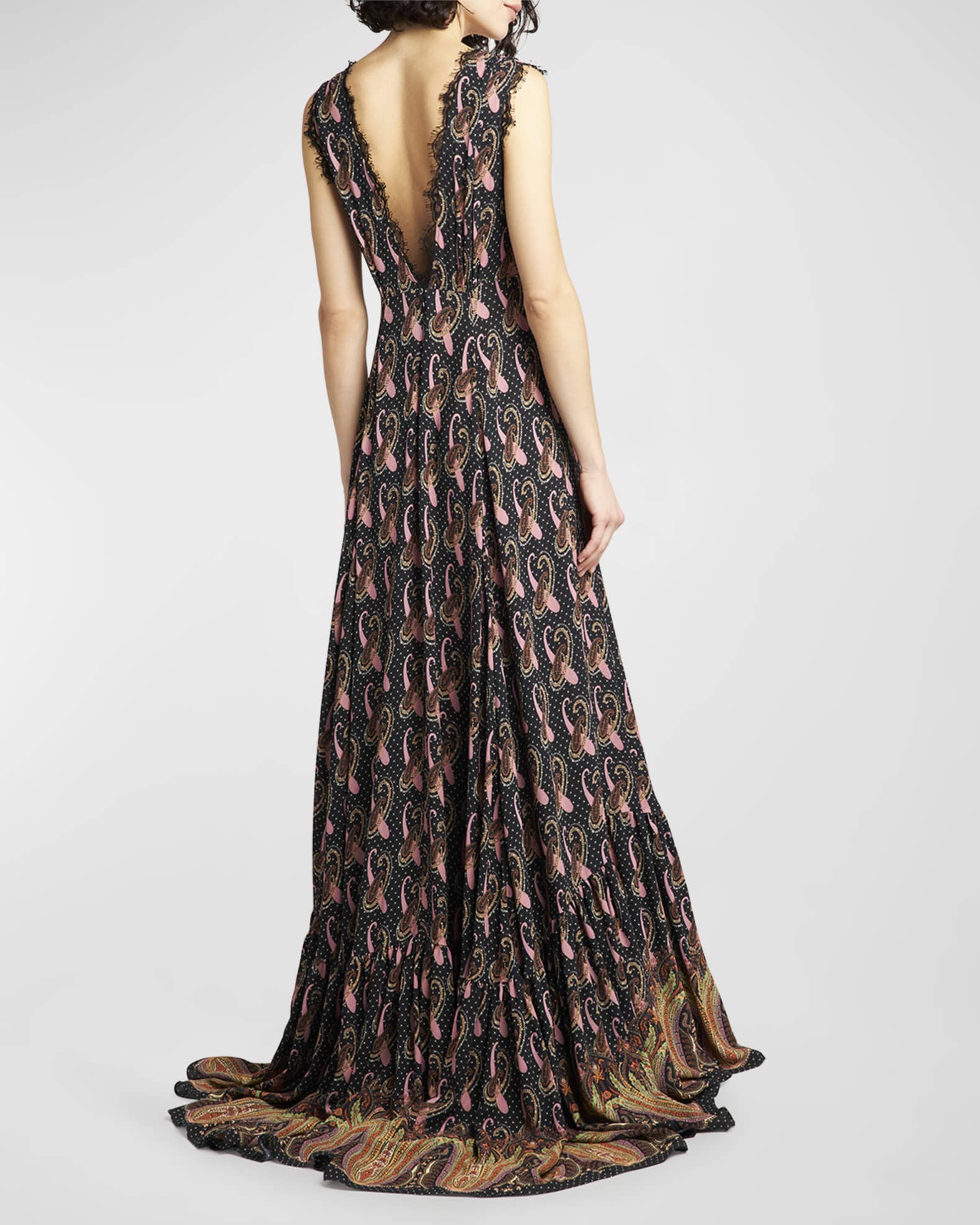 Etro Engineer New Paisley Printed V-Neck Gown | Neiman Marcus