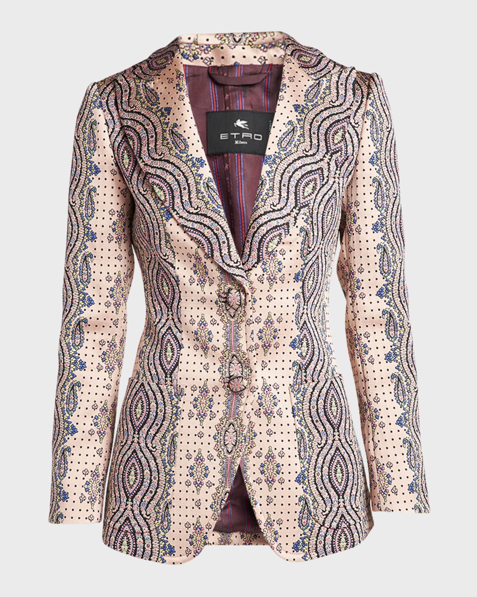 Etro Trellis Wallpaper Paisley-Print Single-Breasted Satin Blazer ...