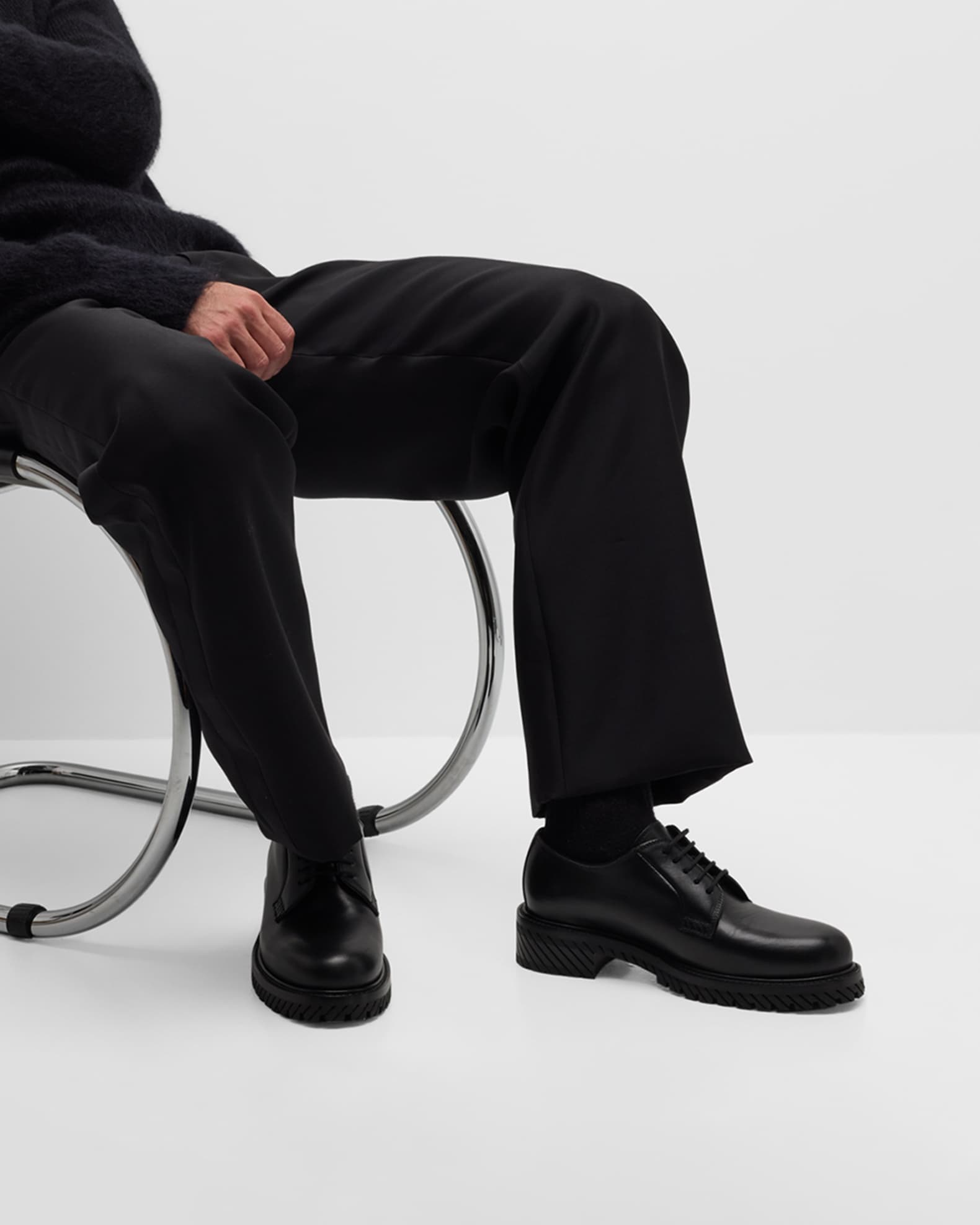 Off-White Men's Military Diagonal-Sole Leather Derby Shoes | Neiman Marcus