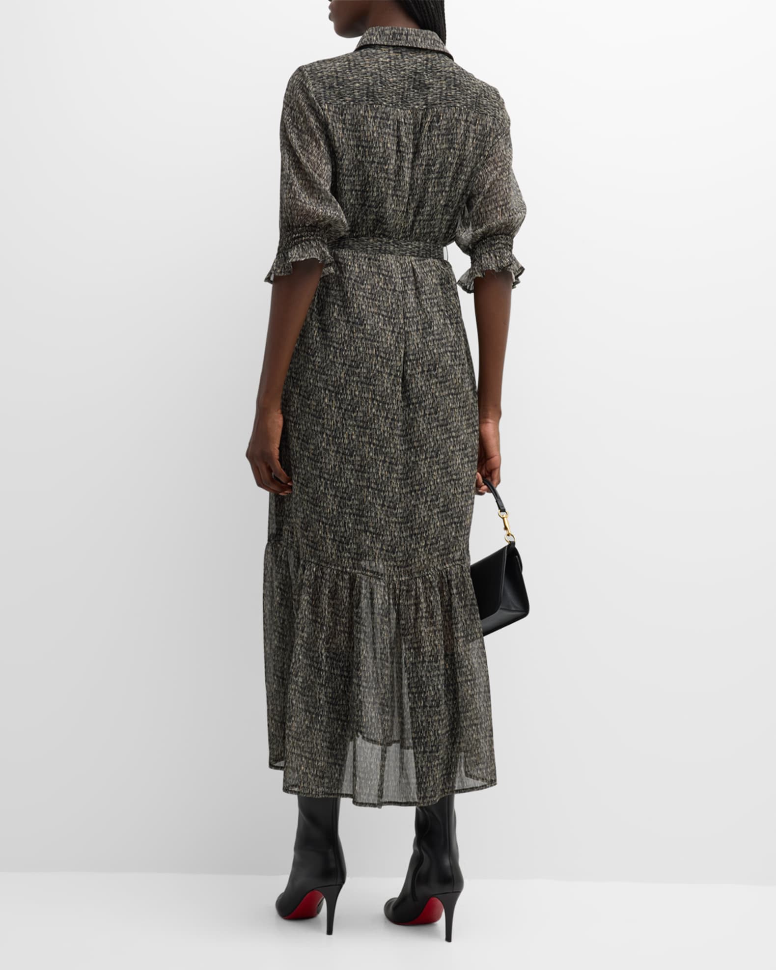 Finley Sienna Belted Pixel-Print Chiffon Dress | Neiman Marcus