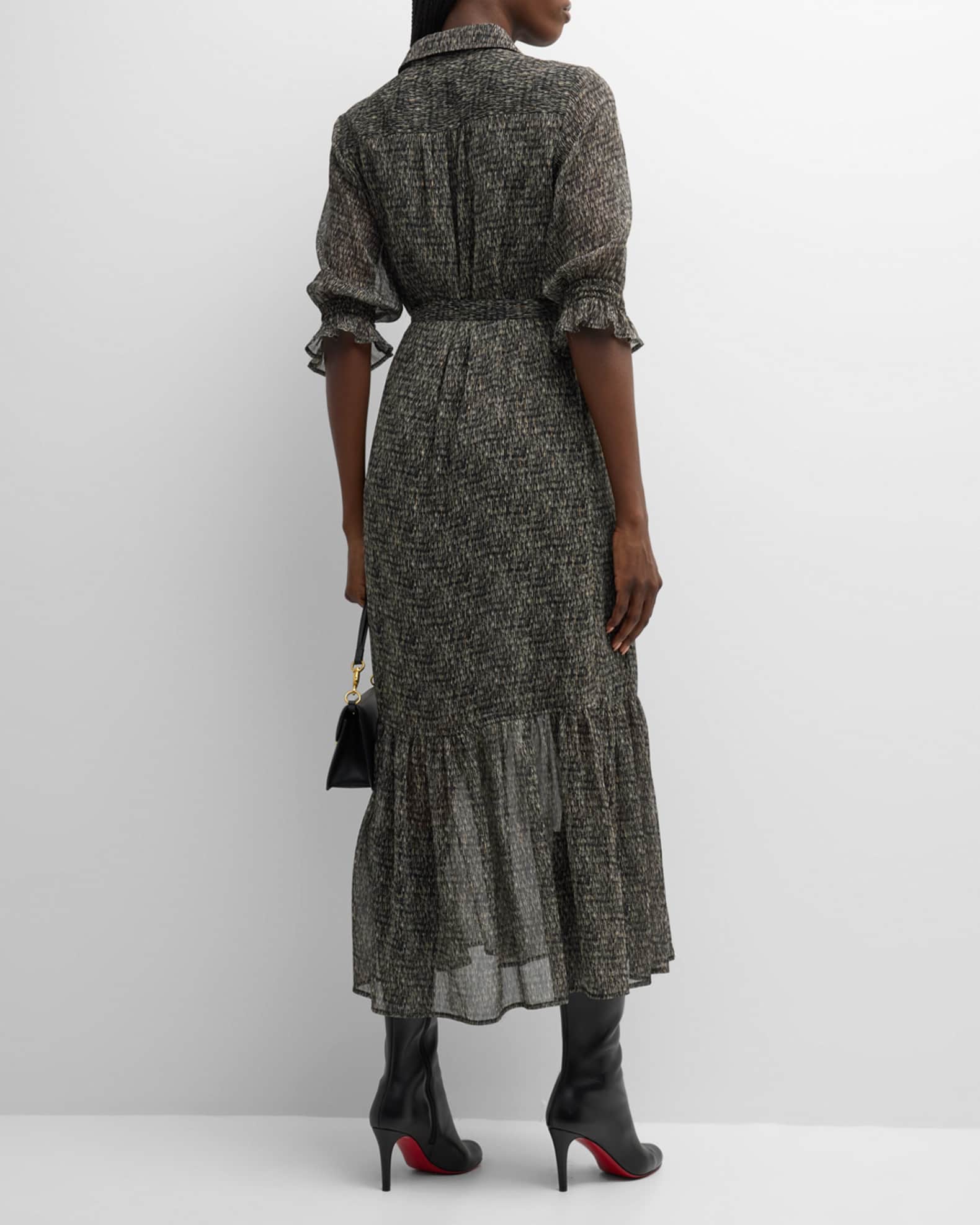 Finley Sienna Belted Pixel-Print Chiffon Dress | Neiman Marcus