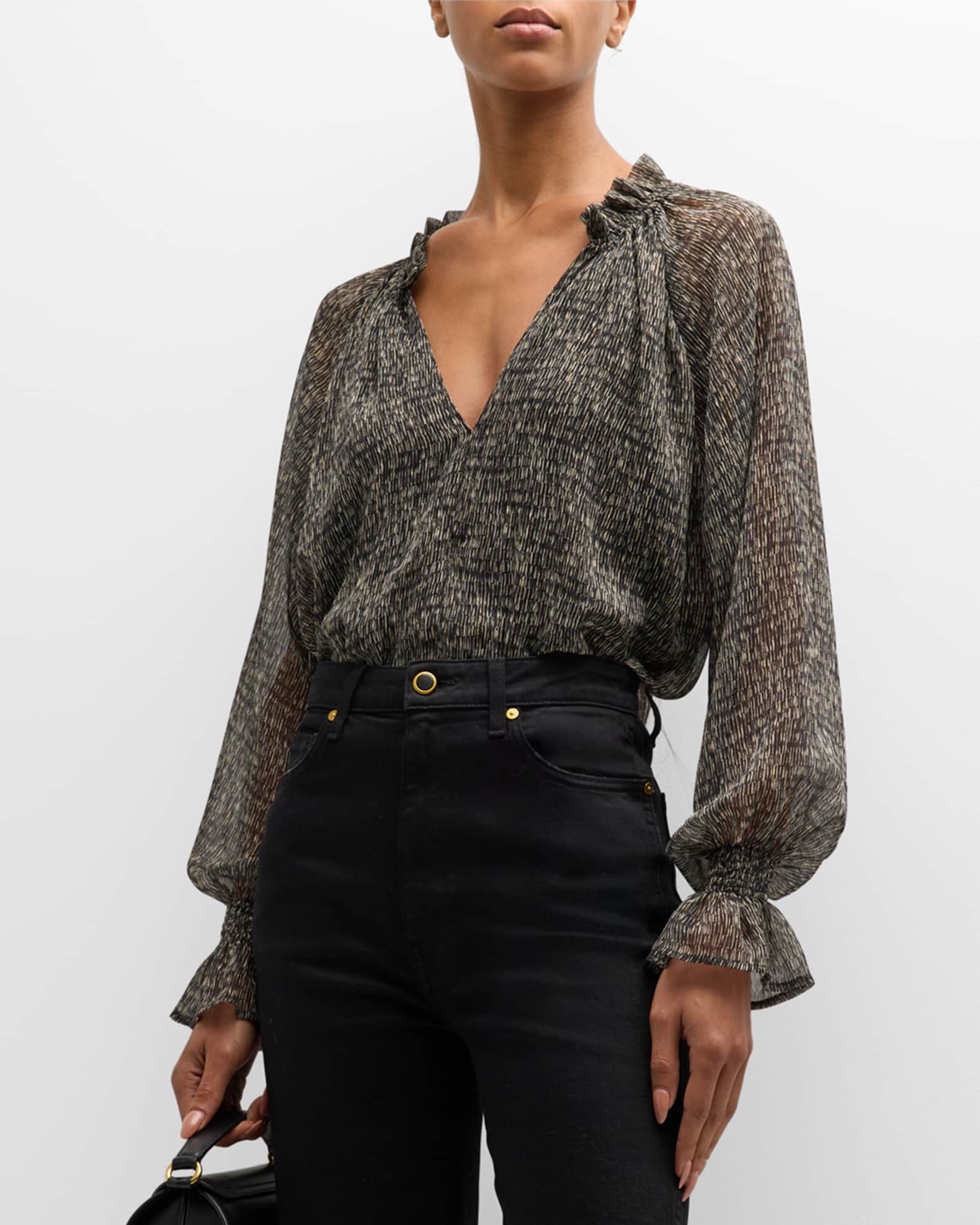 Finley Candace Abstract-Print Chiffon Top | Neiman Marcus