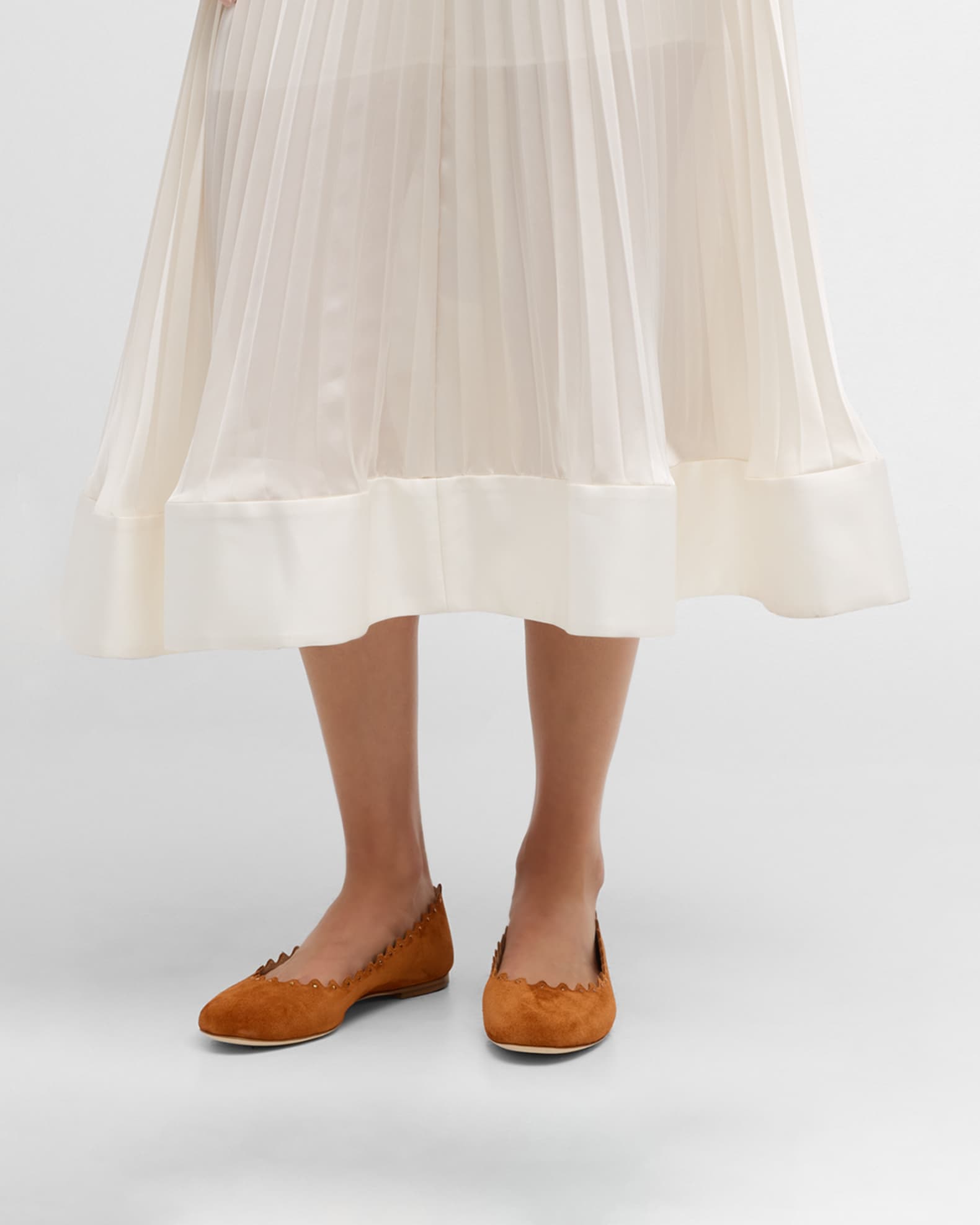 Chloe Lauren Scalloped Suede Ballerina Flats | Neiman Marcus