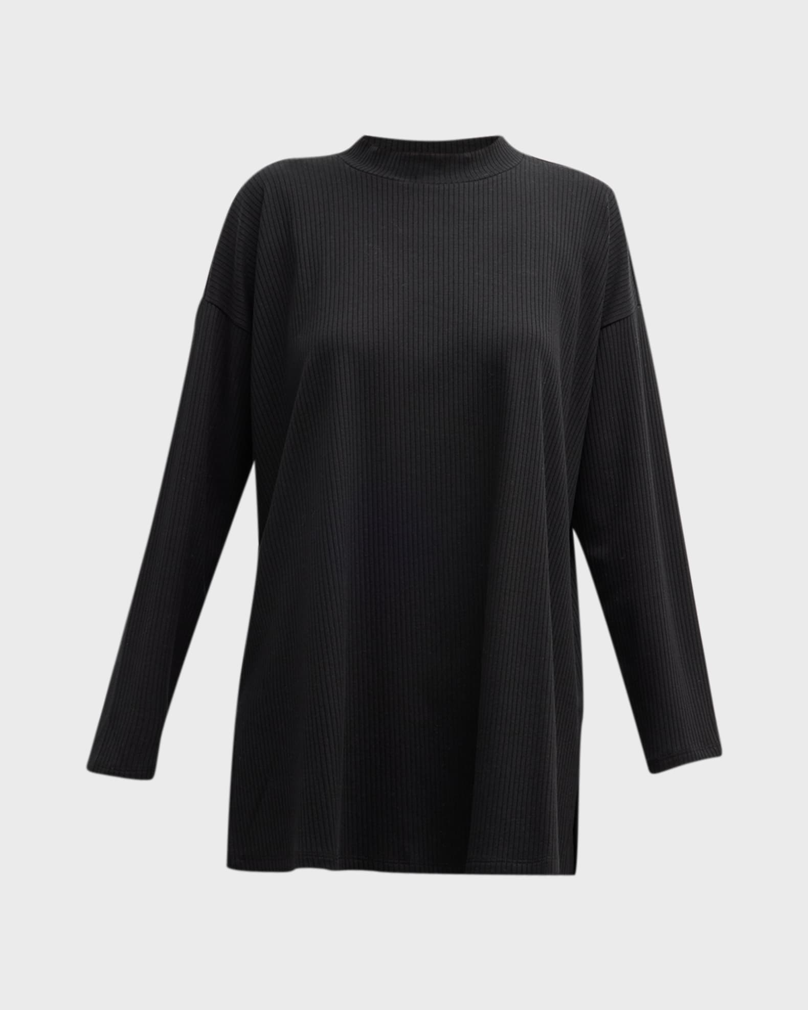 Eileen Fisher Missy Mock-Neck Stretch Rib-Knit Top | Neiman Marcus