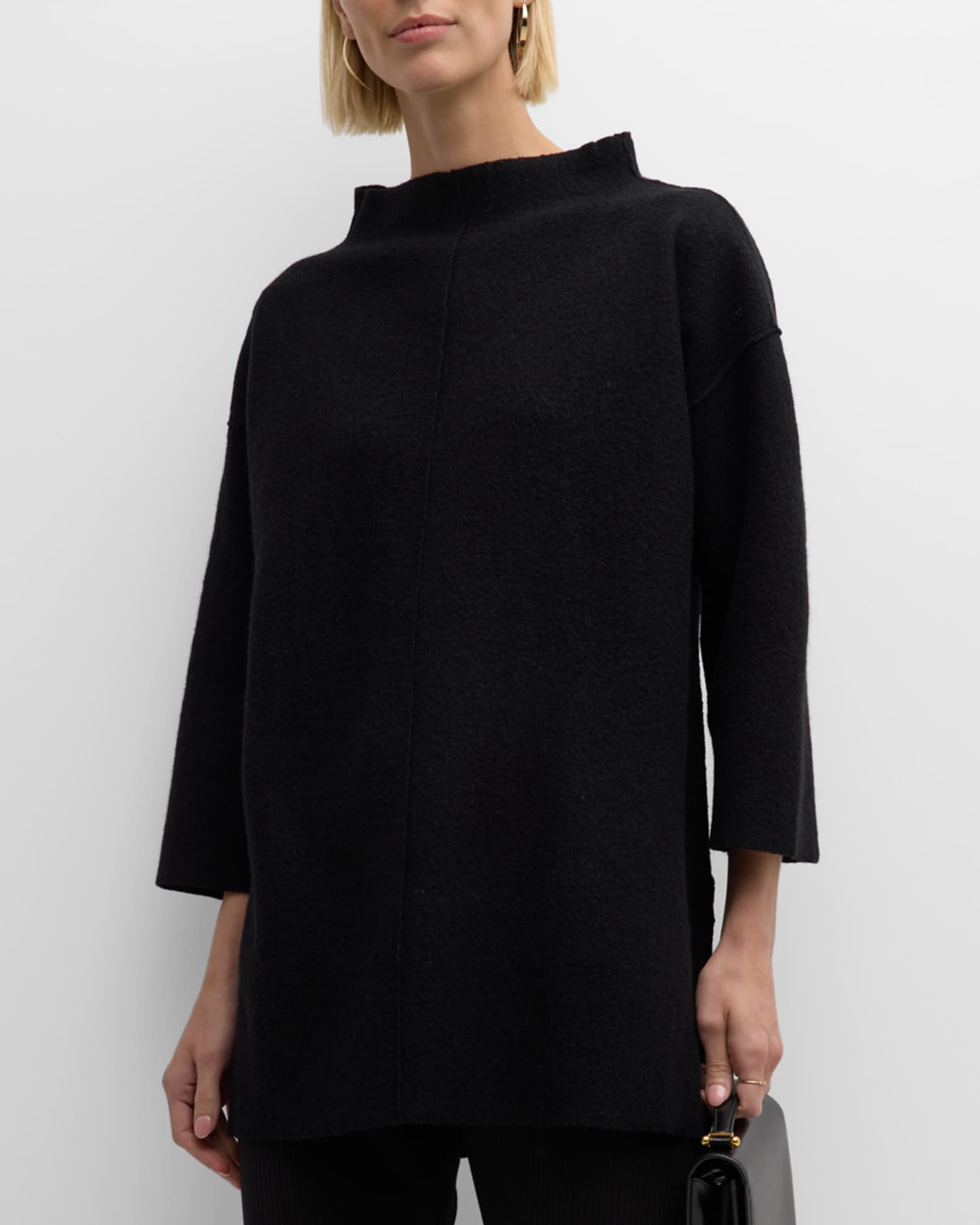 Eileen Fisher Missy Lightweight Boiled Wool Funnel-Neck Tunic | Neiman ...