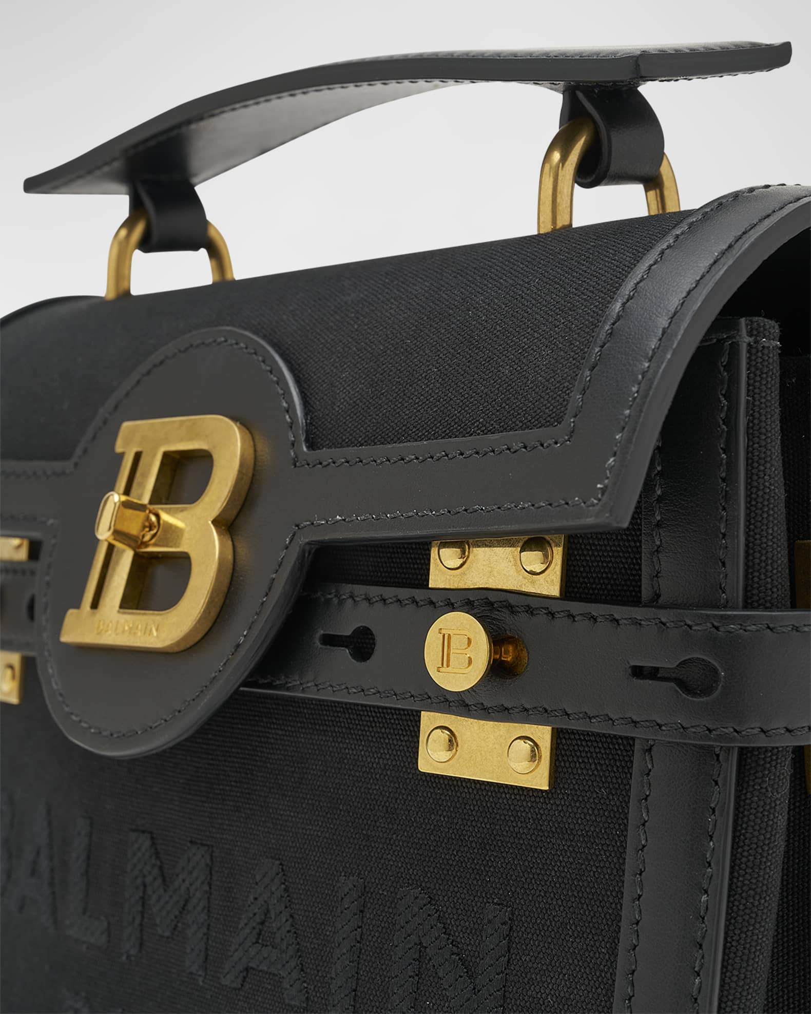 Balmain BBuzz 23 Top-Handle Bag in Canvas and Leather | Neiman Marcus